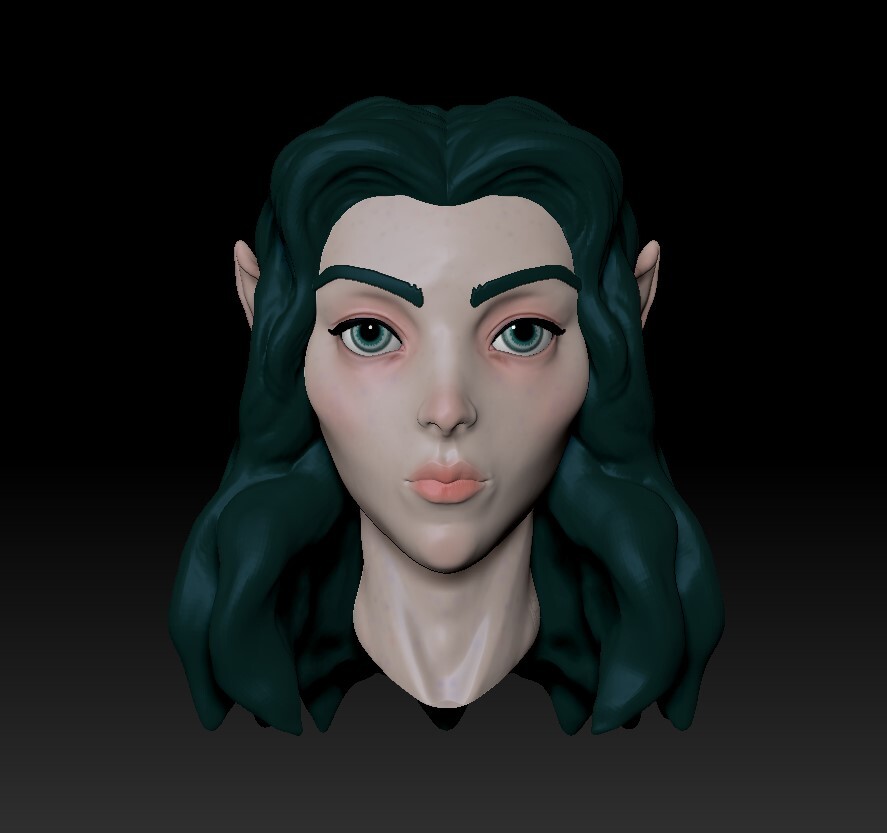 ArtStation - Elf head with green hair