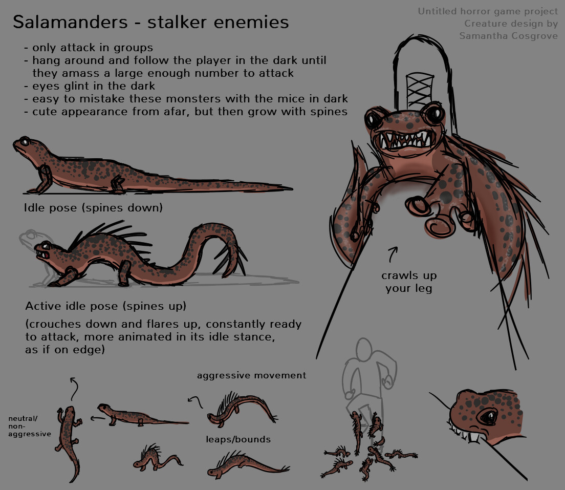 ArtStation - Salamander Stalker Enemies - Creature Concept Art