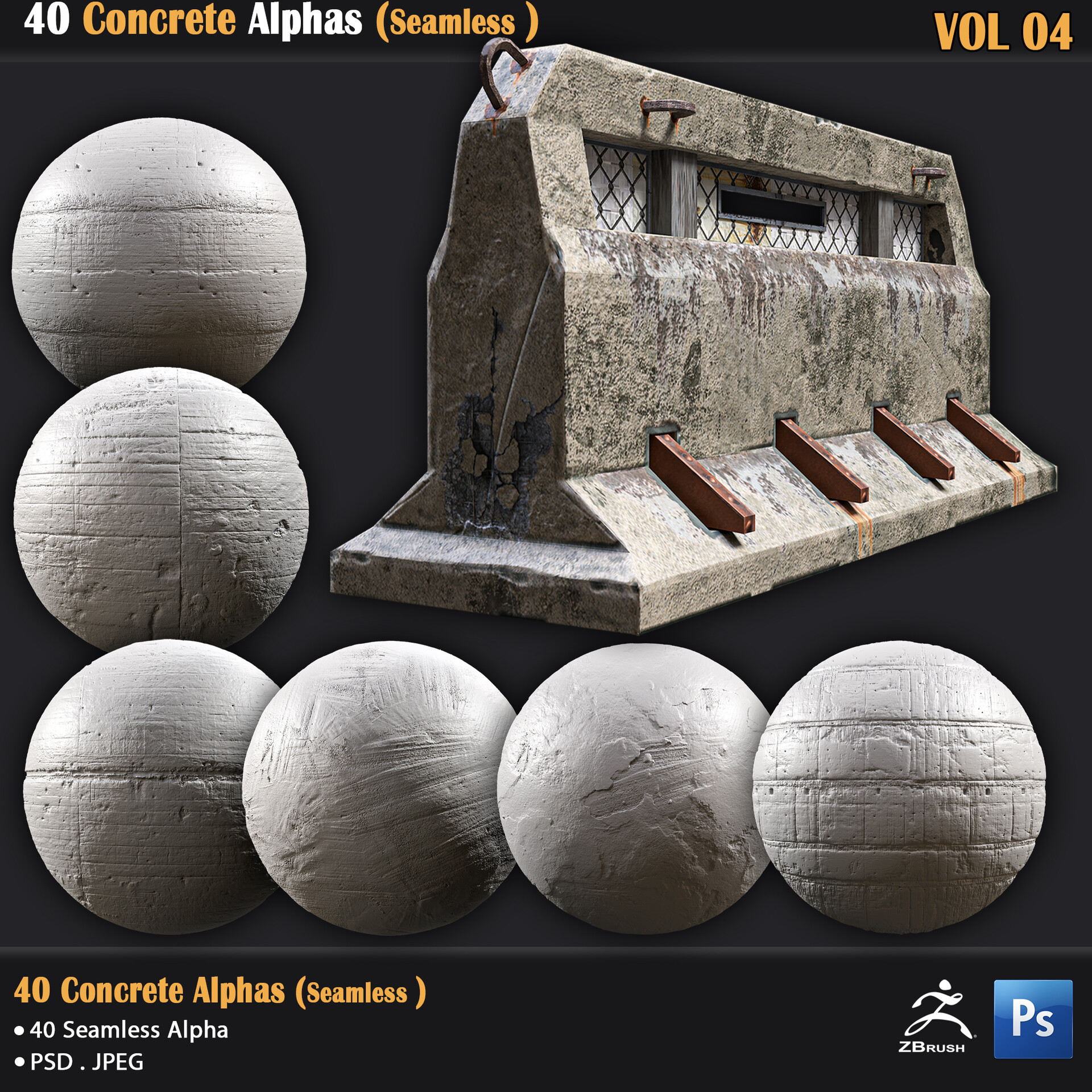 ArtStation - 40 Concrete Alphas (Seamless ) voL-04
