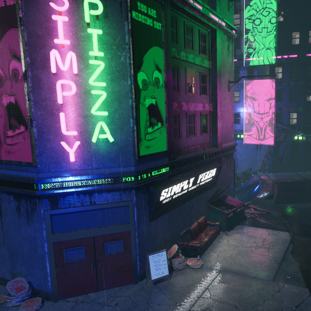 ArtStation - Cyberpunk Pizzeria Exterior Scene
