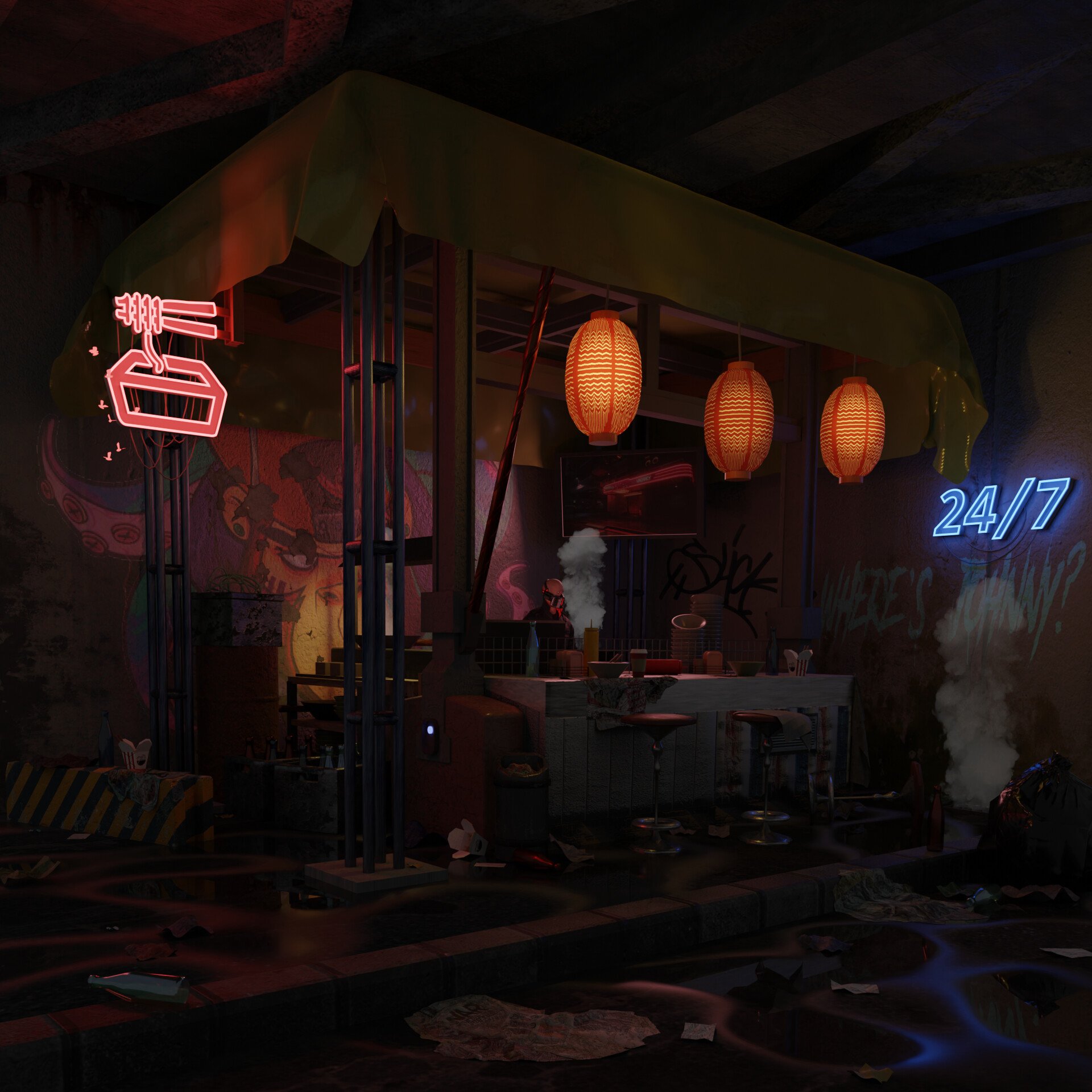 ArtStation - Cyberpunk eatery