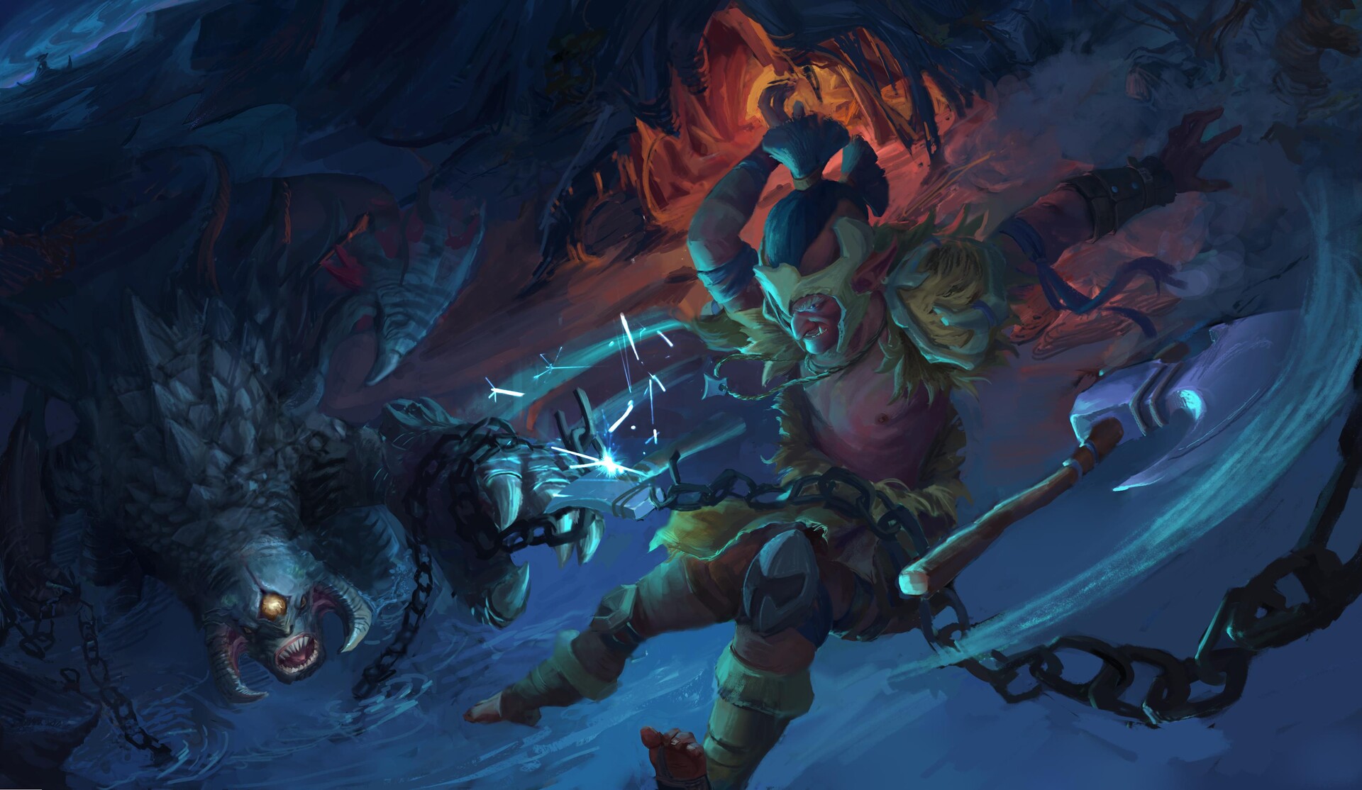 ArtStation - Troll Warrior fighting Roshan Dota2