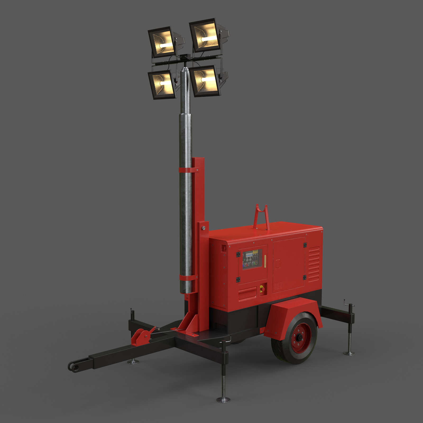 ArtStation - PBR Mobile Light Tower Generator A - Red