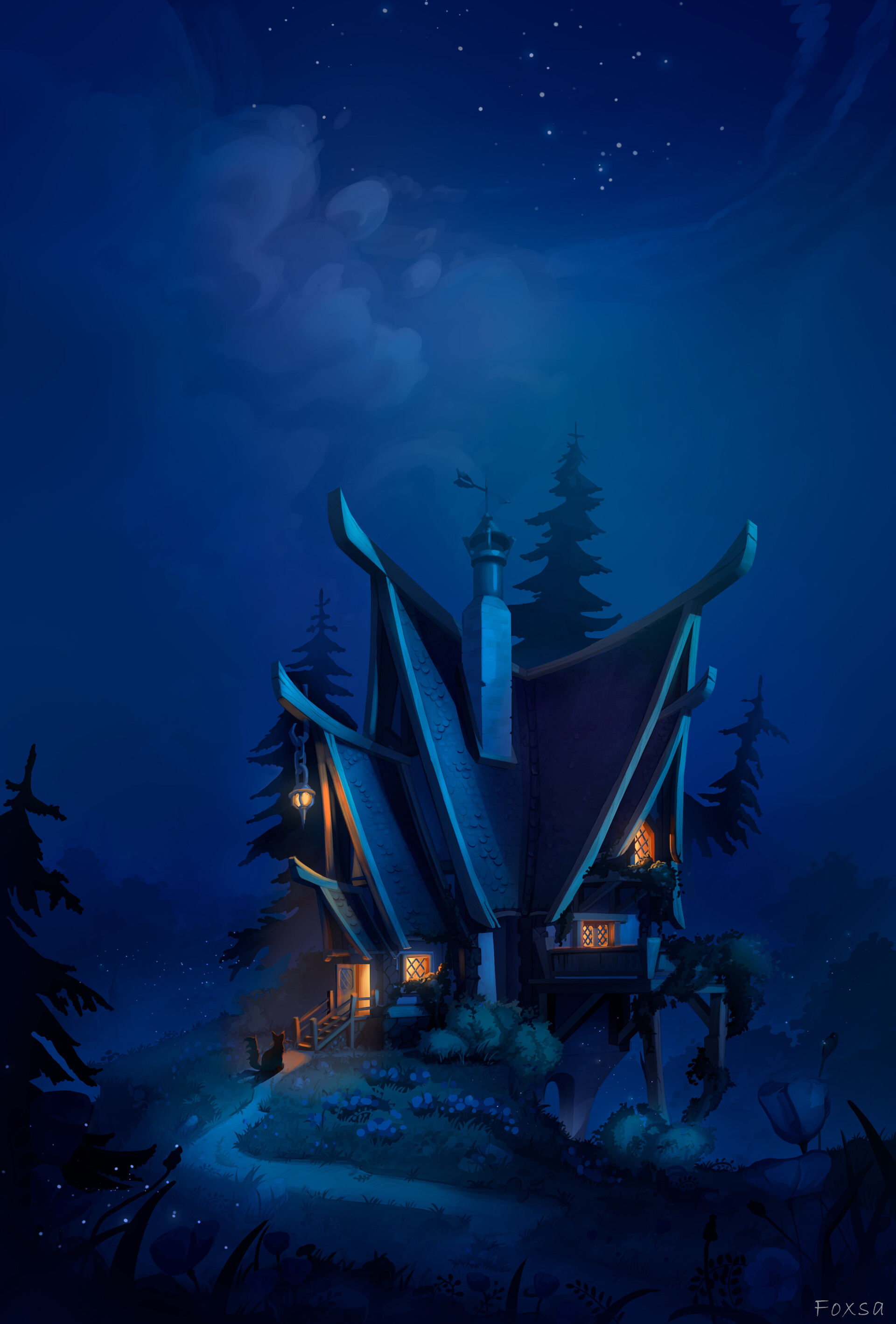 ArtStation - Witch's house at night
