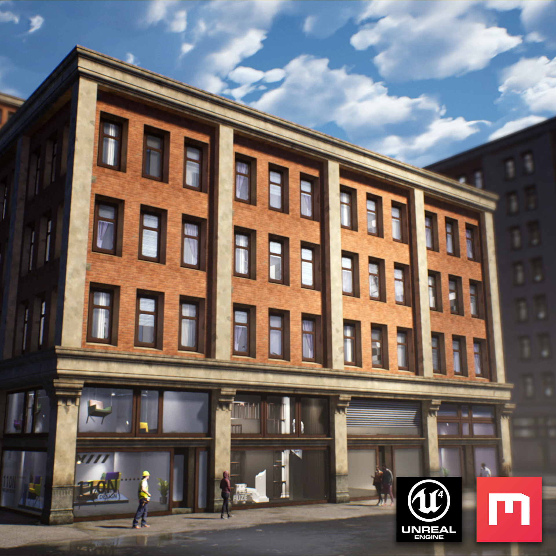 ArtStation - Low poly modular building test (with fake interiors)