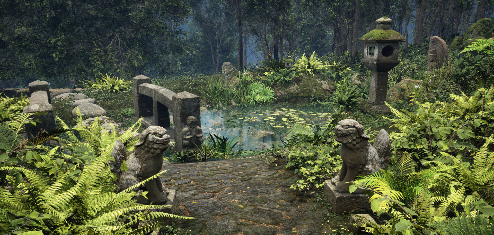 ArtStation - Multi-level Japanese garden. Upper Level: Antique