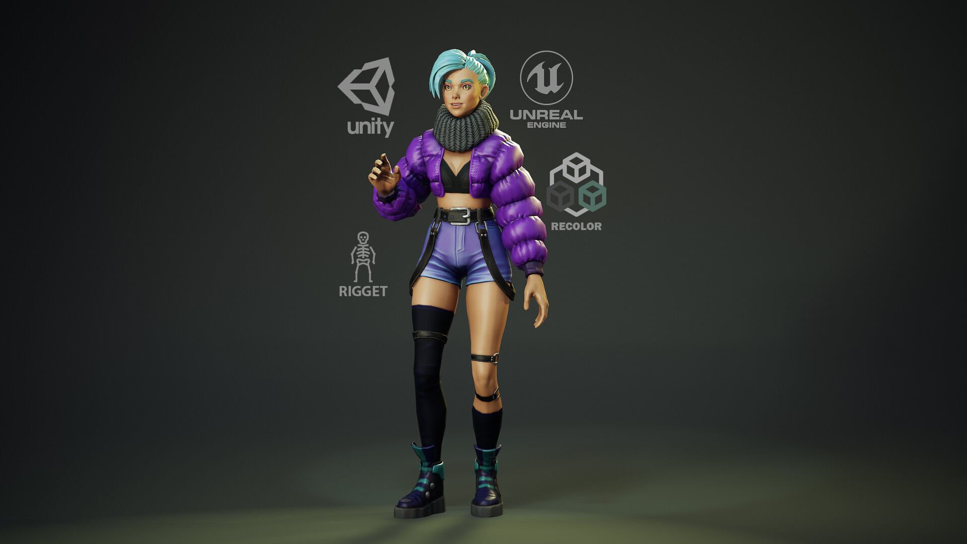ArtStation - Jacket Girl - Game Ready super Low-poly (tris 13963) 3D model