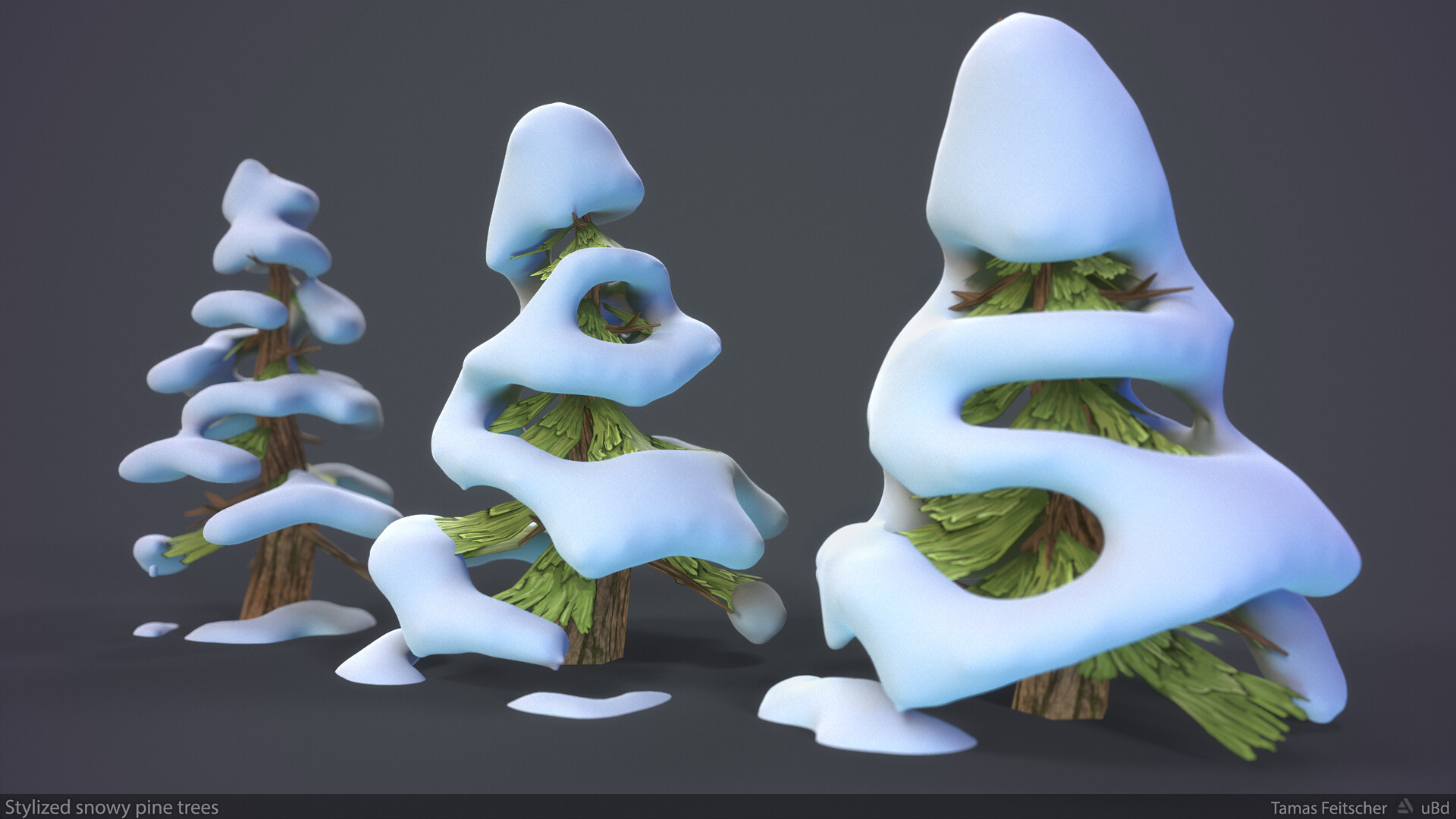 ArtStation - Stylized snowy pine trees