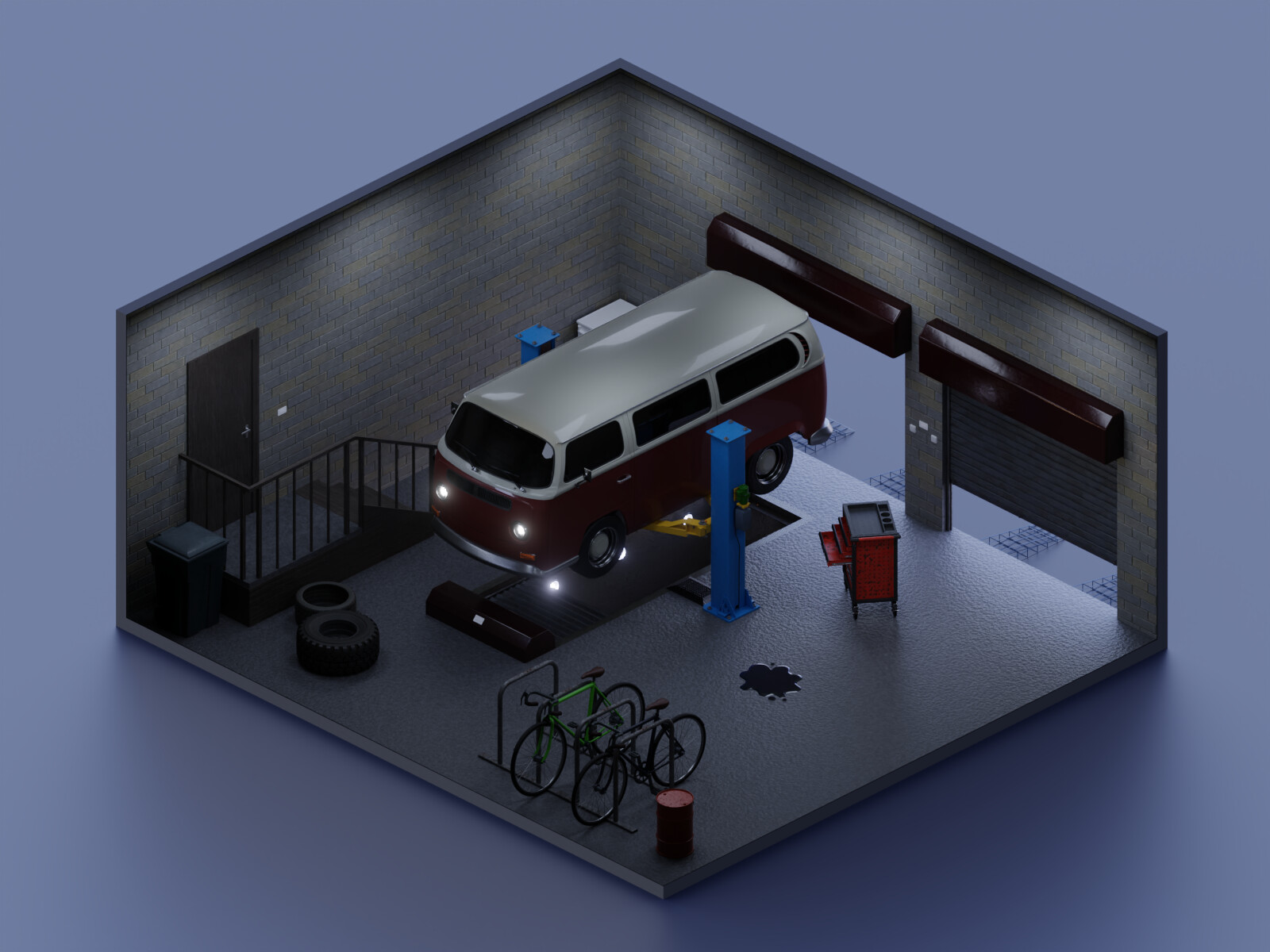 ArtStation - Isometric Garage Scene