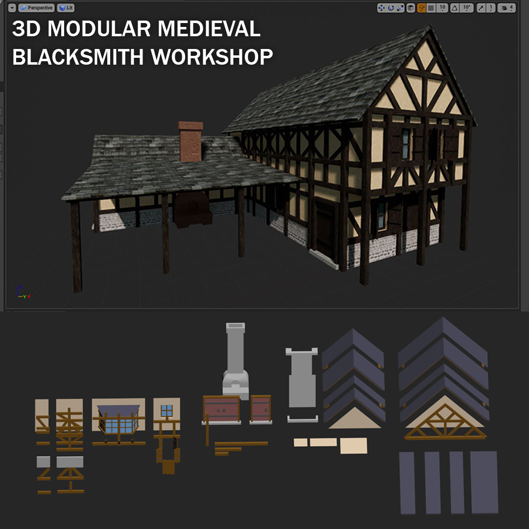 ArtStation - 3D Modular Medieval Blacksmith Workshop