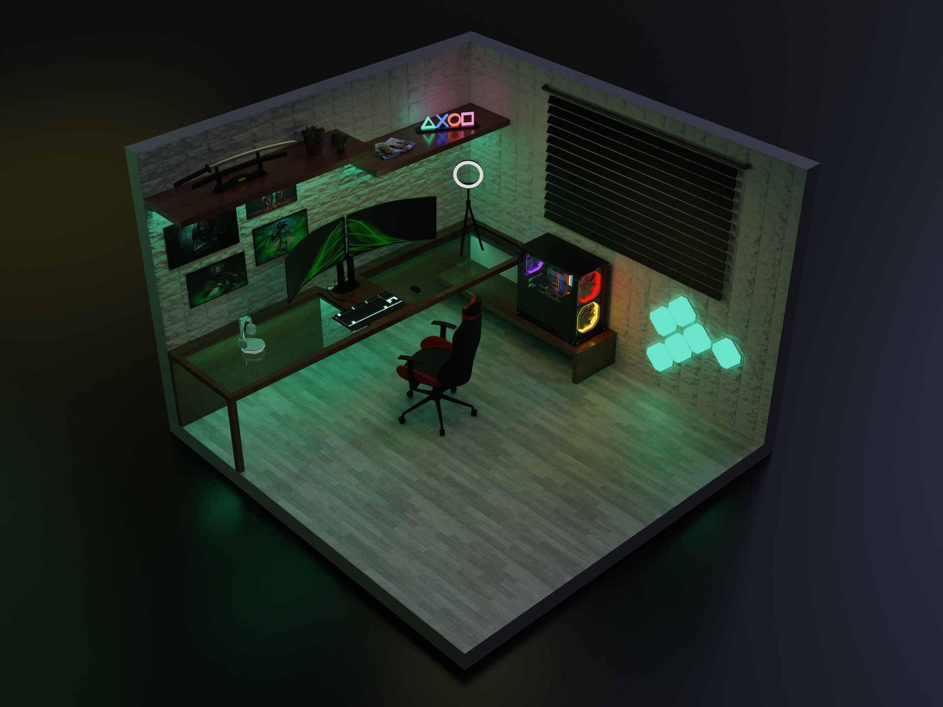 ArtStation - Low Poly Gaming Room