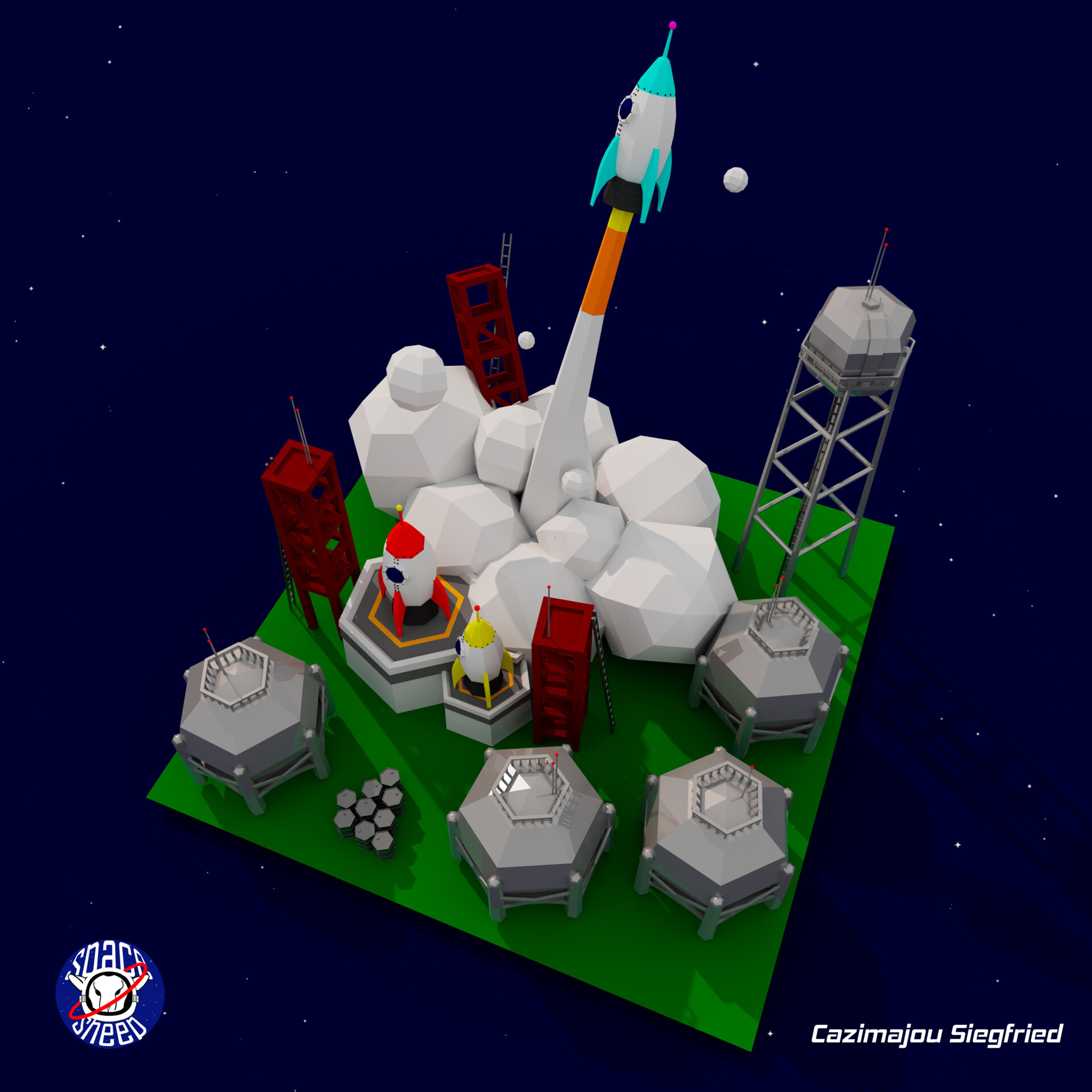 ArtStation - Low Poly Rocket Launch Base