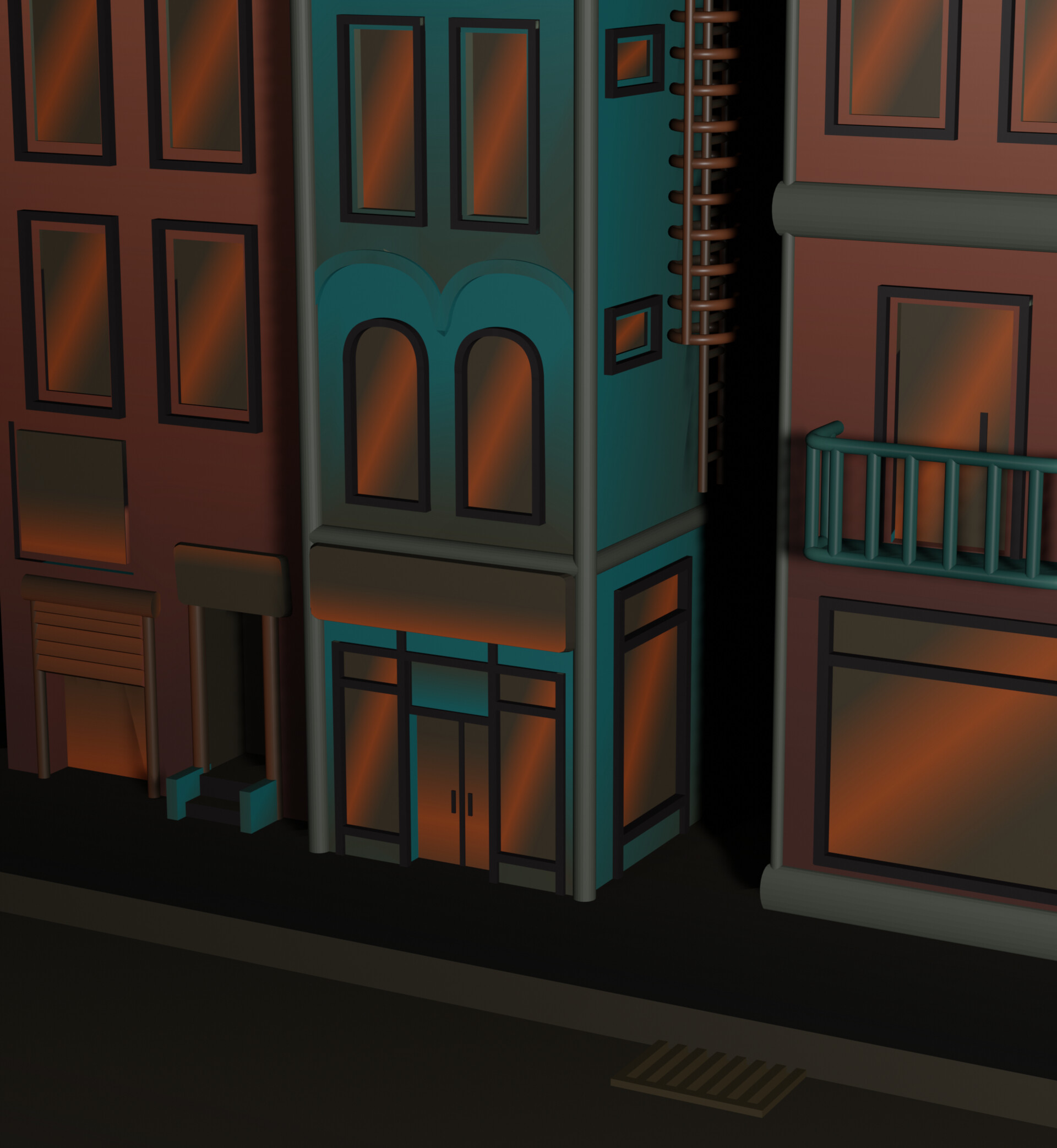 ArtStation - "Buildings On Midnight Street" 3D Model