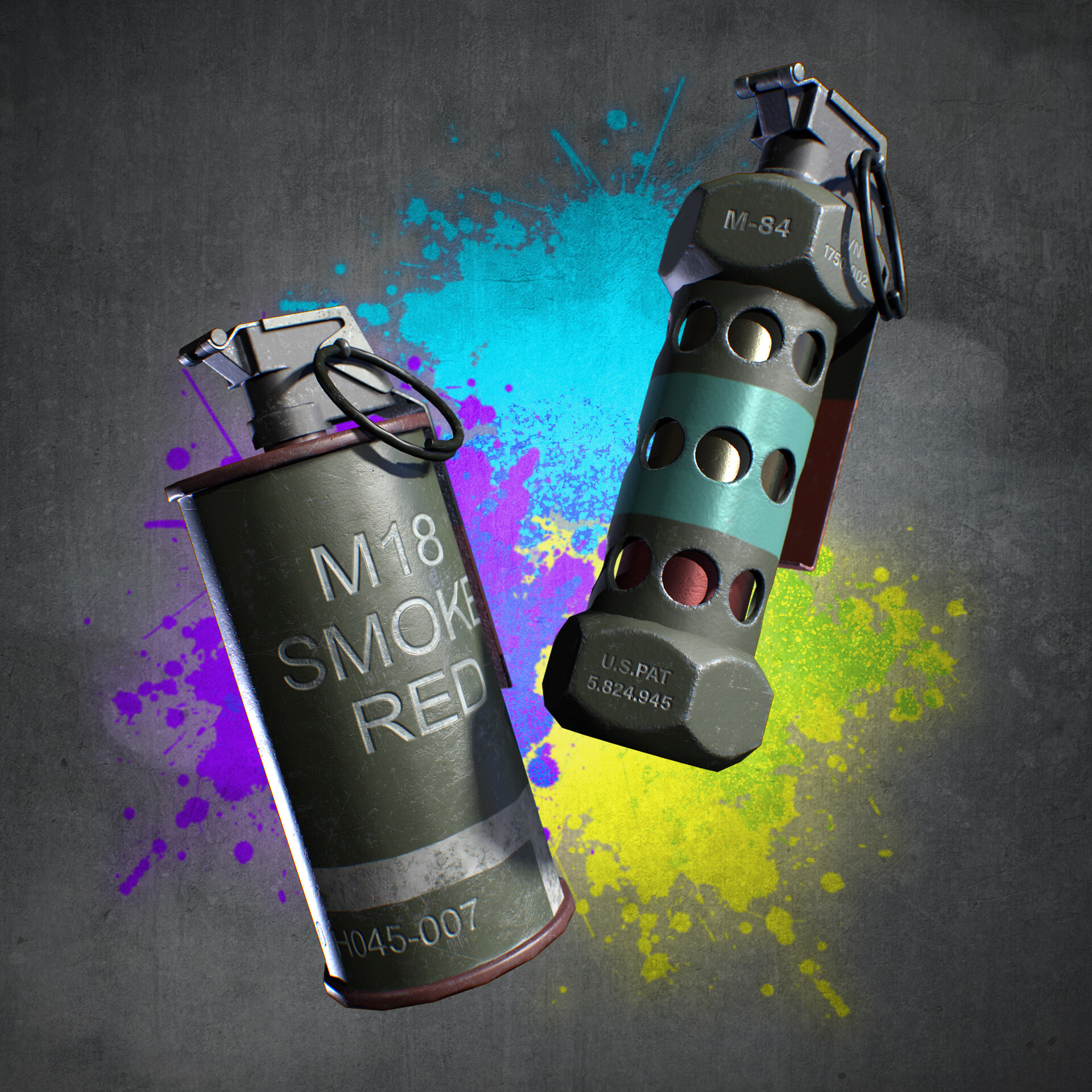 ArtStation - The Pyrotechnics Pair - M18 Smoke Grenade & M84 Stun Grenade