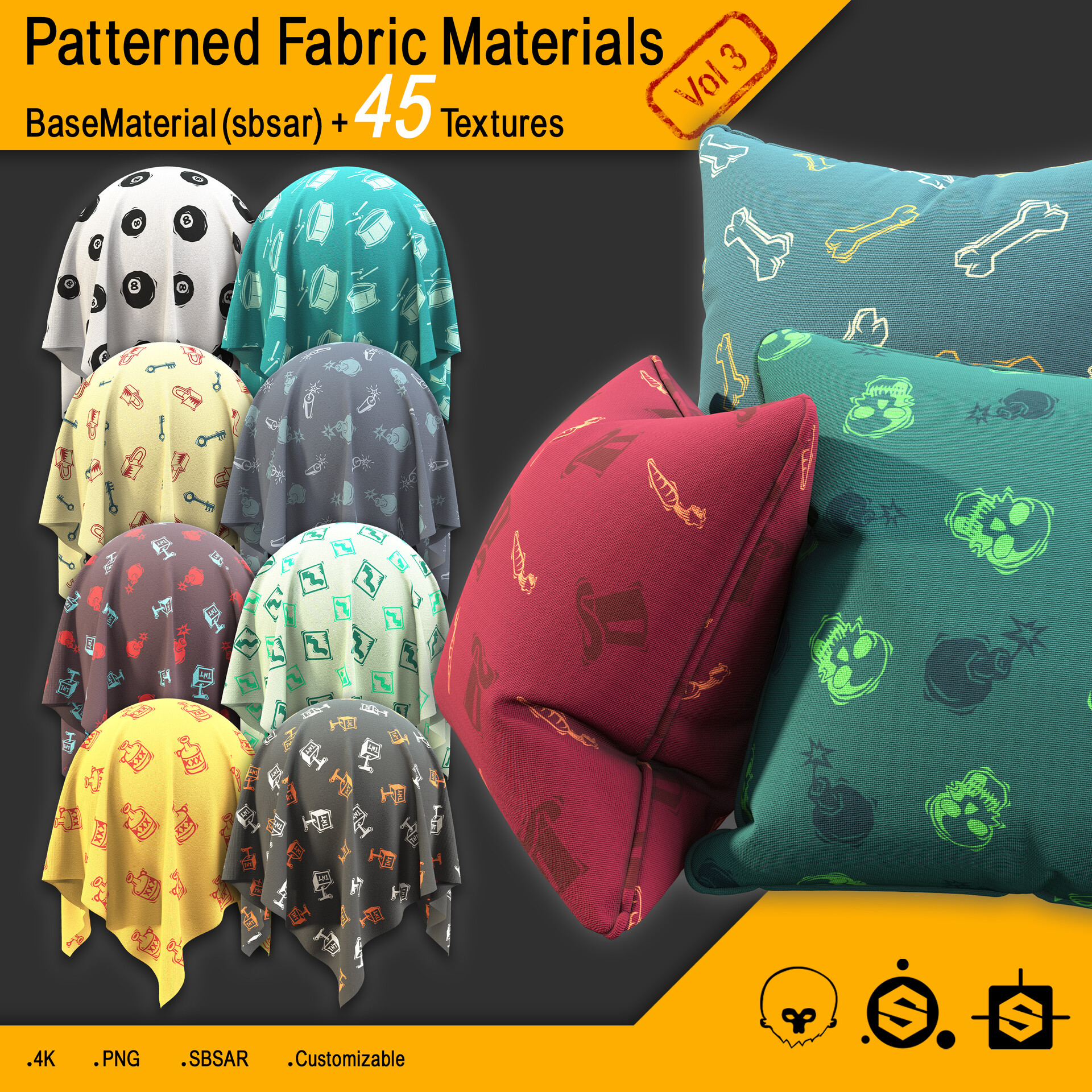 ArtStation - Patterned Fabric Materials + 45 Textures (4K) Vol 3