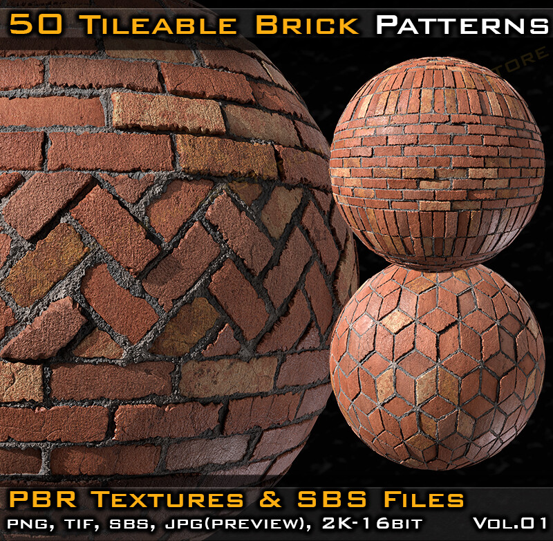 ArtStation - 50 Tileable Brick Patterns & PBR Textures and Sbs Files ...
