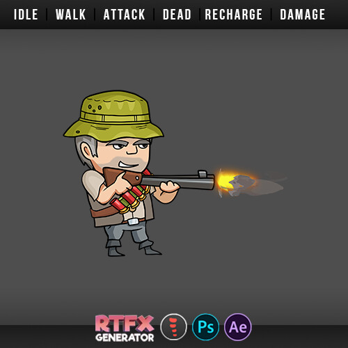 ArtStation - Spine 2d - character with gun animation set | idle | dead ...