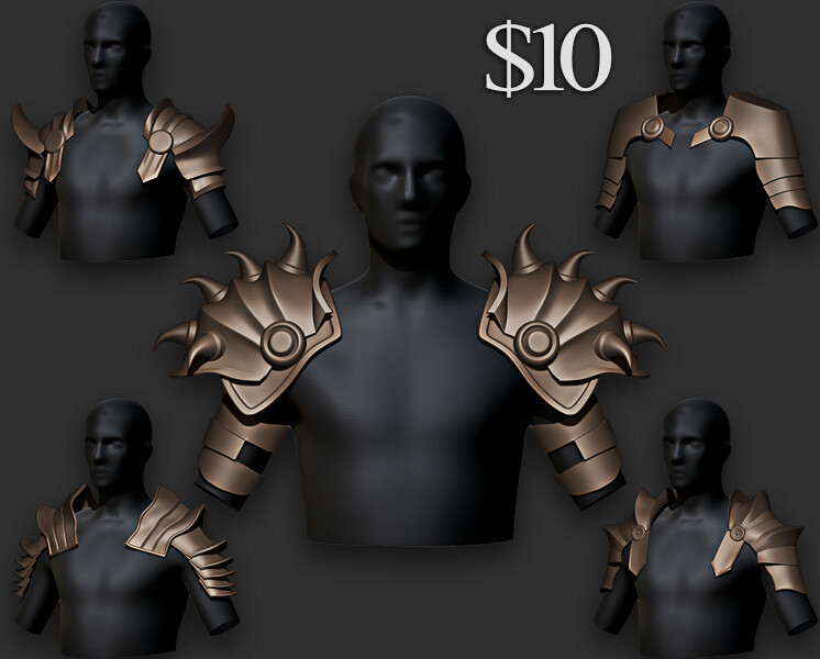 ArtStation - 30 Highpoly and Lowpoly Shoulder Armor Base Mesh