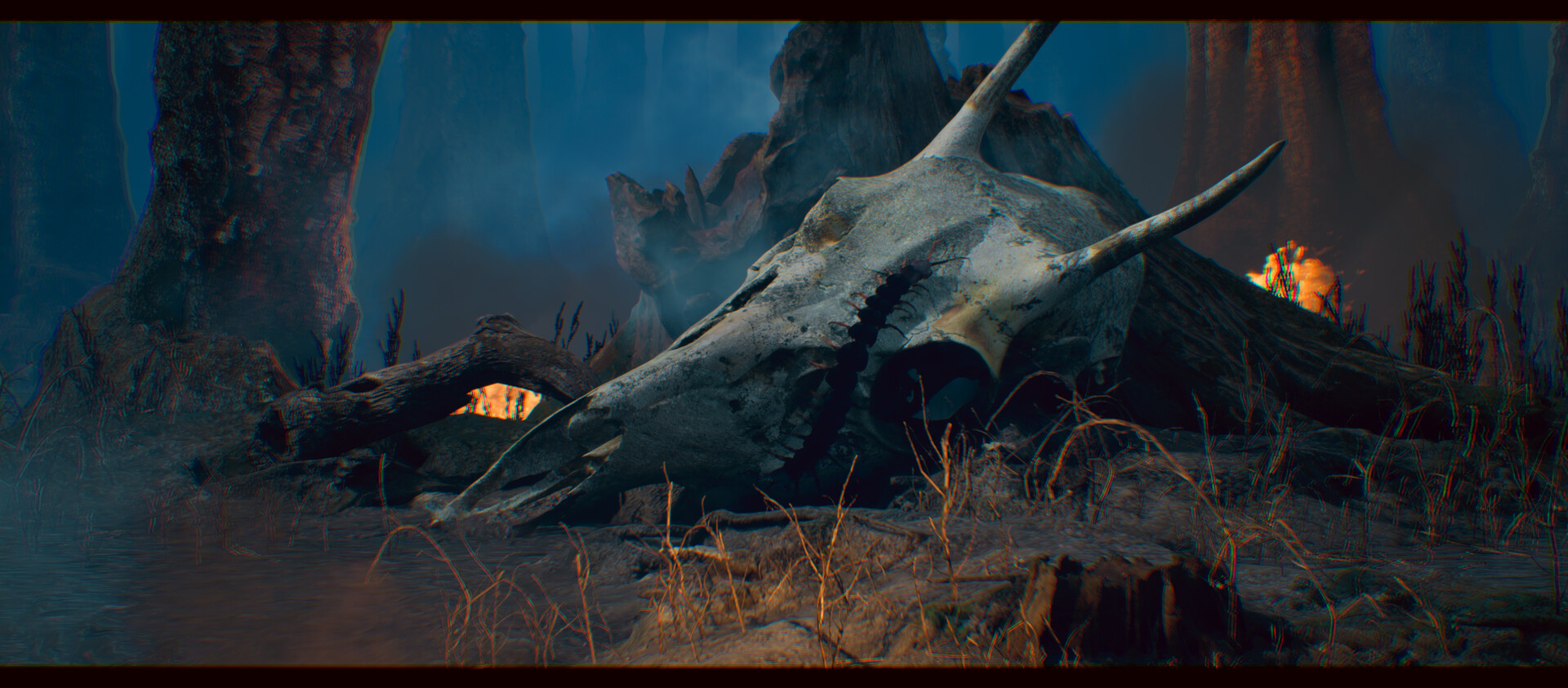 ArtStation - Burned forests, leaving bones behind.