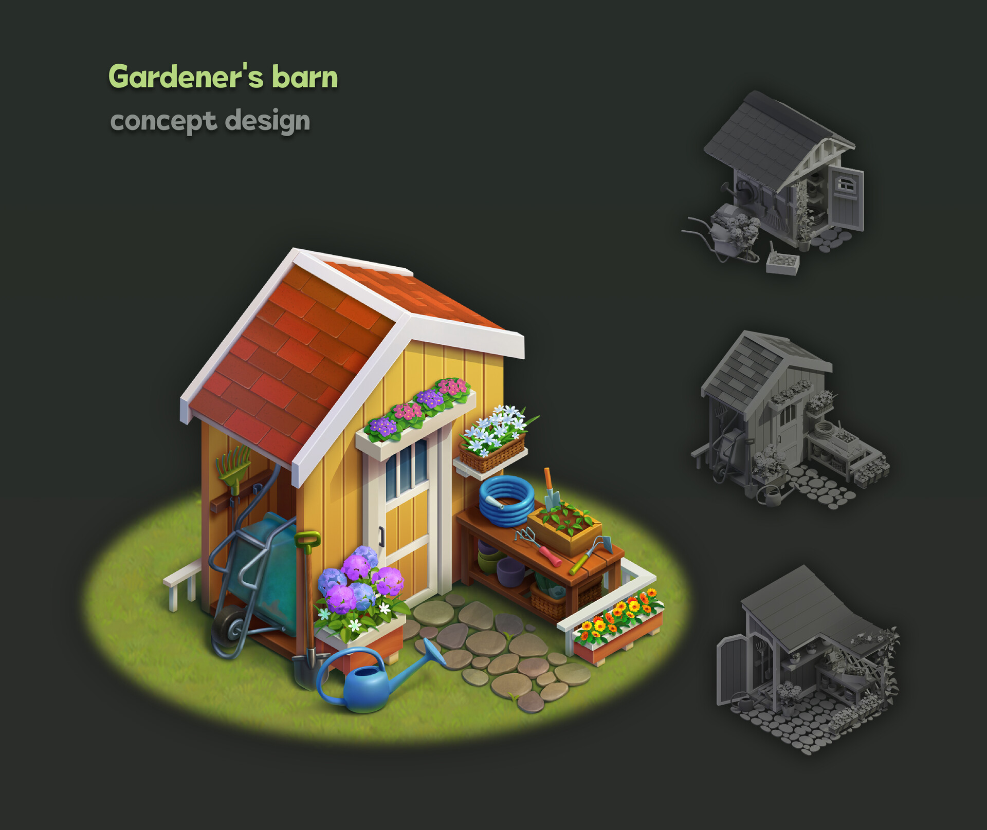 ArtStation - Gardener's barn. Isometric building design concept.