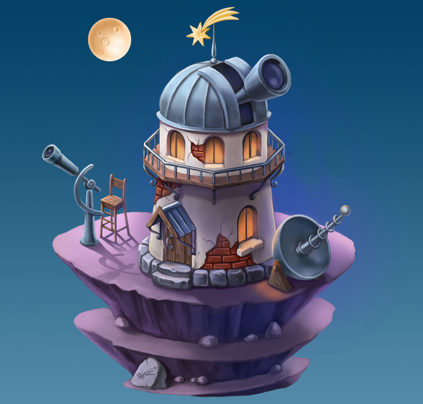 ArtStation - Astronomer's house. Task "Isometry" for the "2D-pro" course on Skillbox