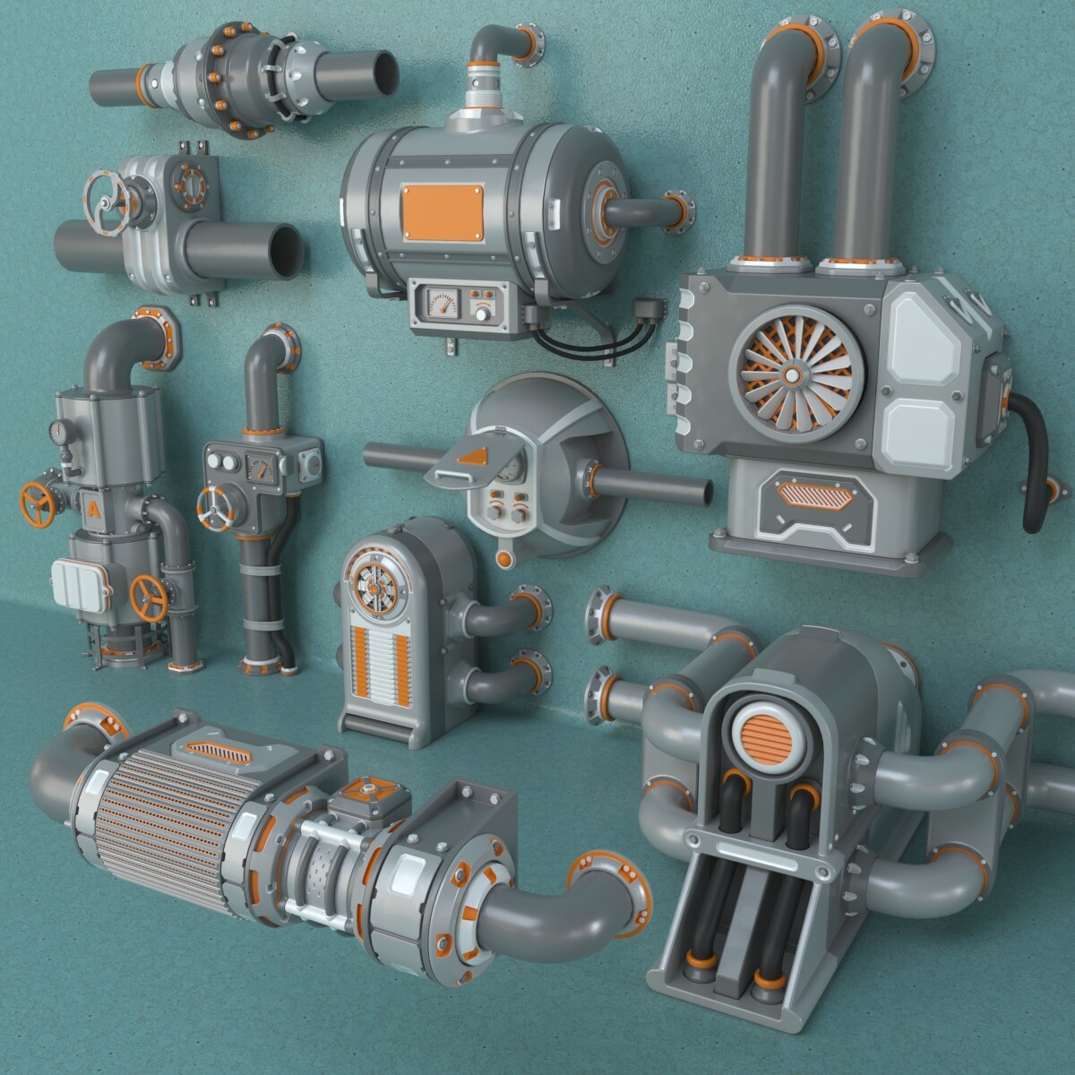 ArtStation - Wall Tube Mechanism Props 2 - 10 pieces