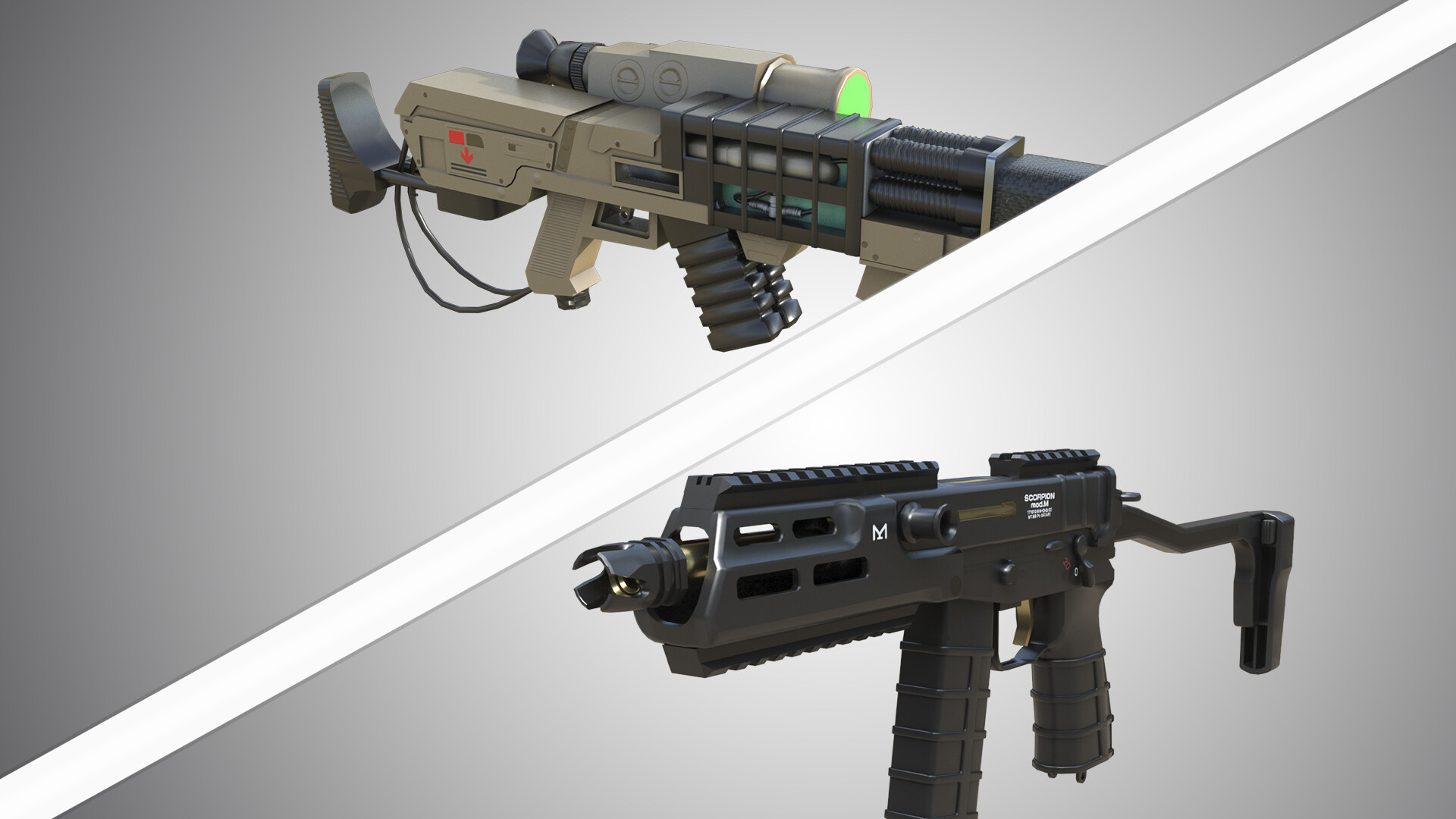 ArtStation - Submachine Gun Scorpion & Laser rifle EM-1 Railgun