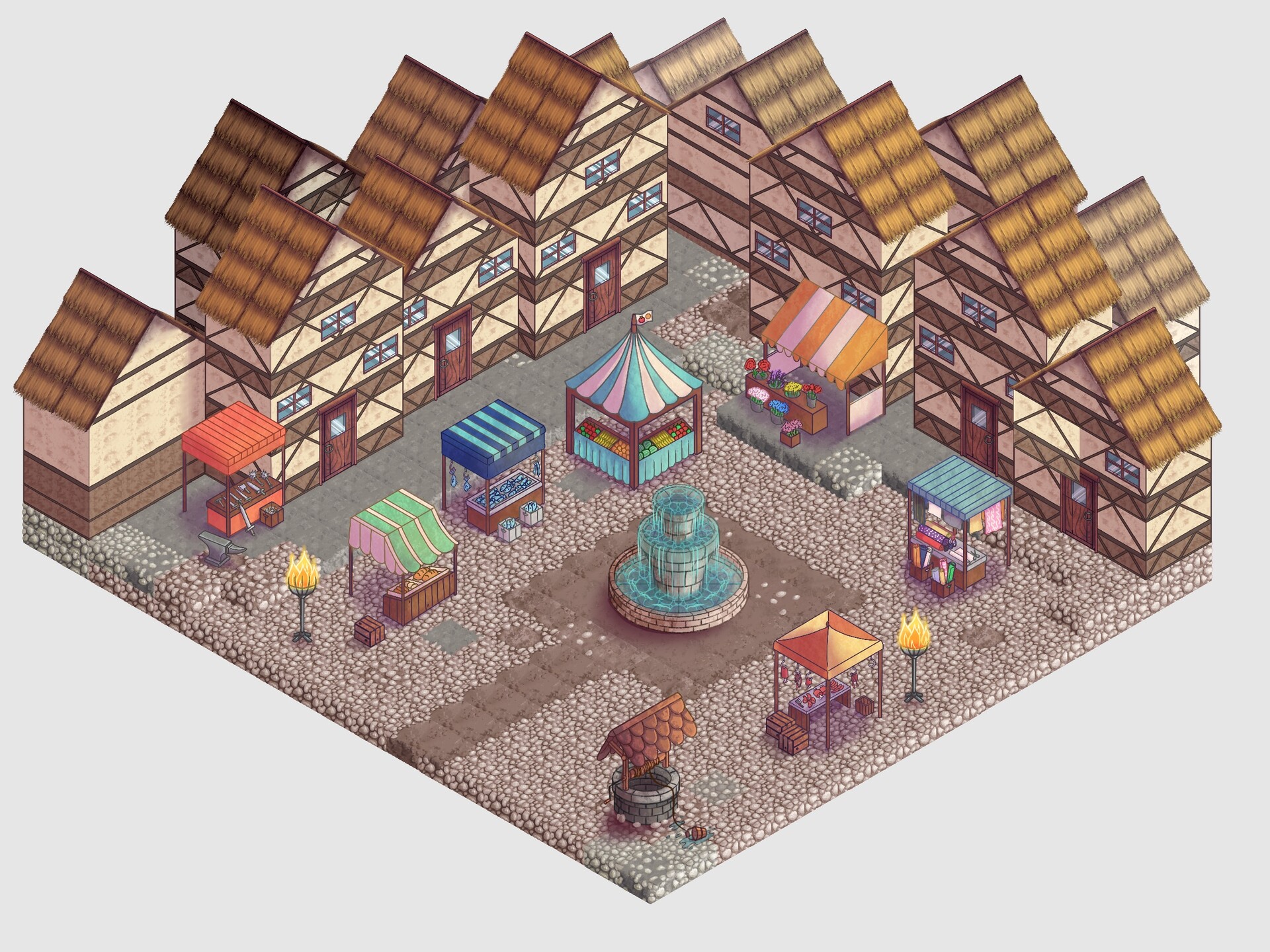 ArtStation - 2.5d Isometric Game - Tile & Map Design - ‘Town Market’