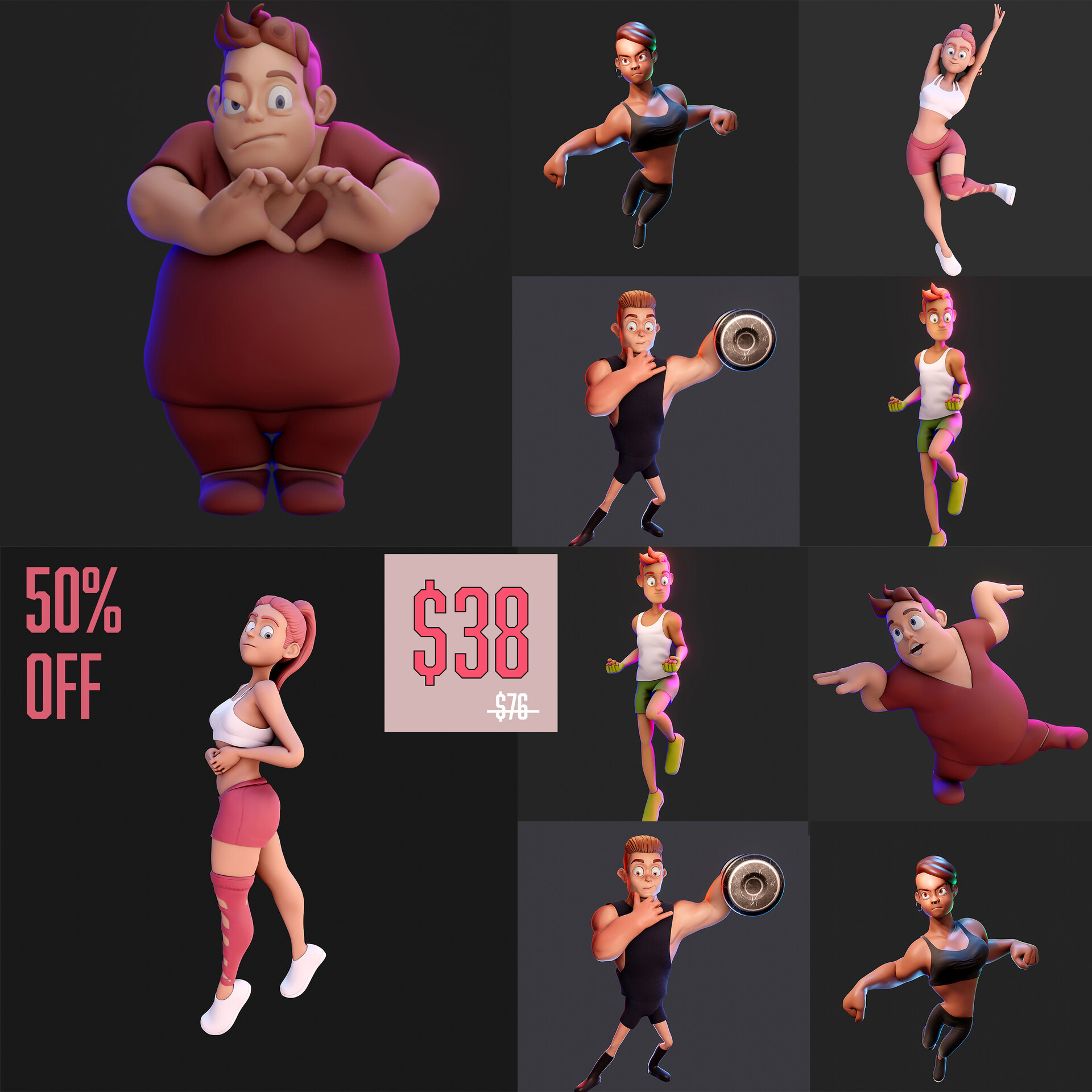 ArtStation - Pack 5 Rigged Gymer Characters In Blender