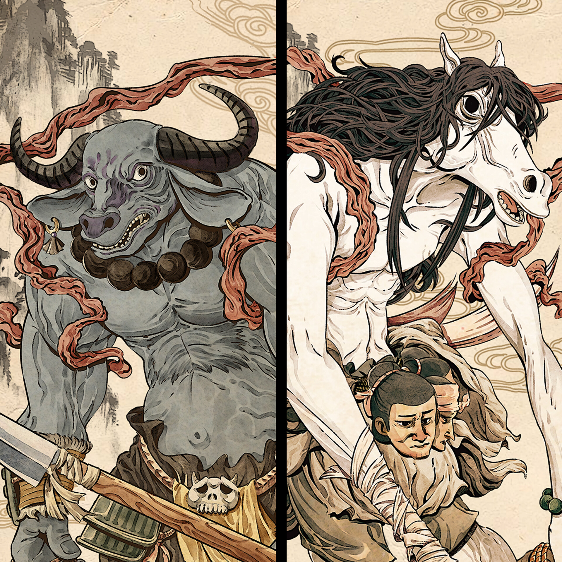 ArtStation - Buffalo Head and Horse Face Demon