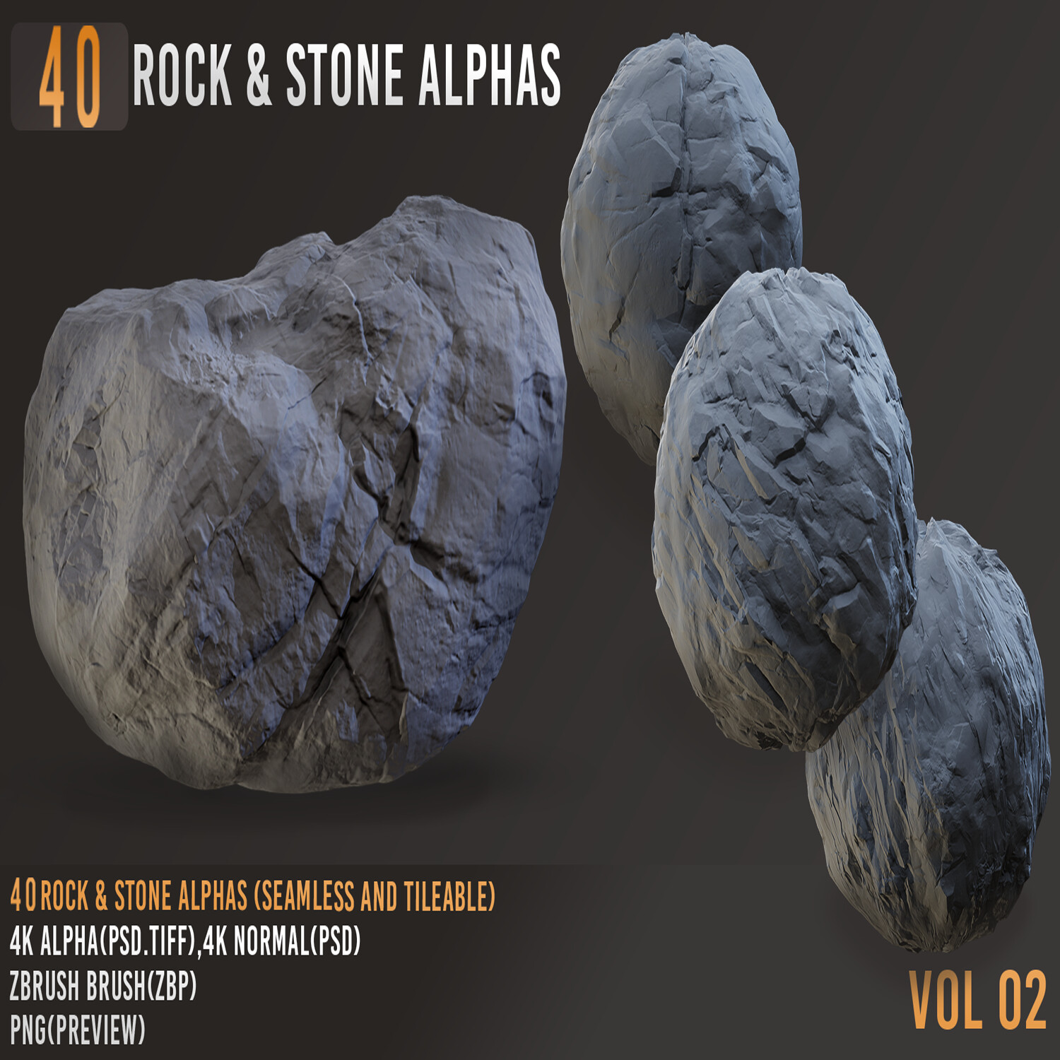 ArtStation - 40 ROCK & STONE ALPHAS_VOL02+(CONCISE TUTORIALS)