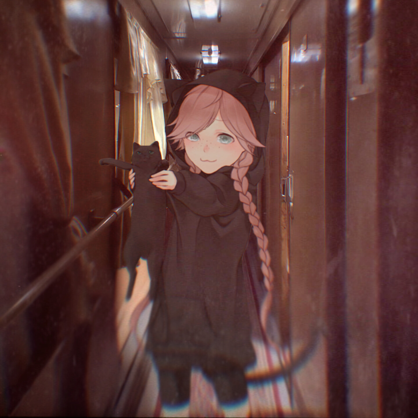 ArtStation - Girl with cat in train