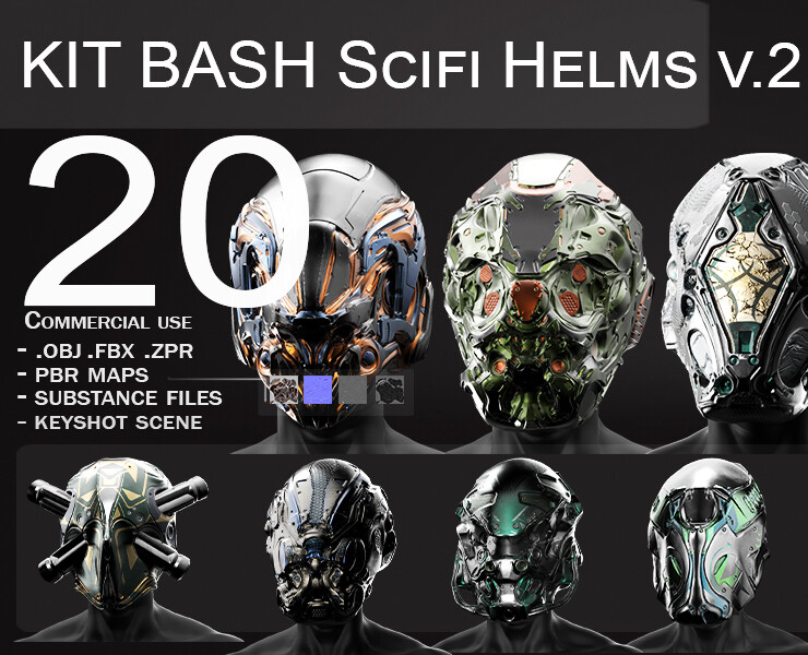 ArtStation - KITBASH SCIFI ASSETS PACK - 20 Scifi Helmets GameReady v.2 ...