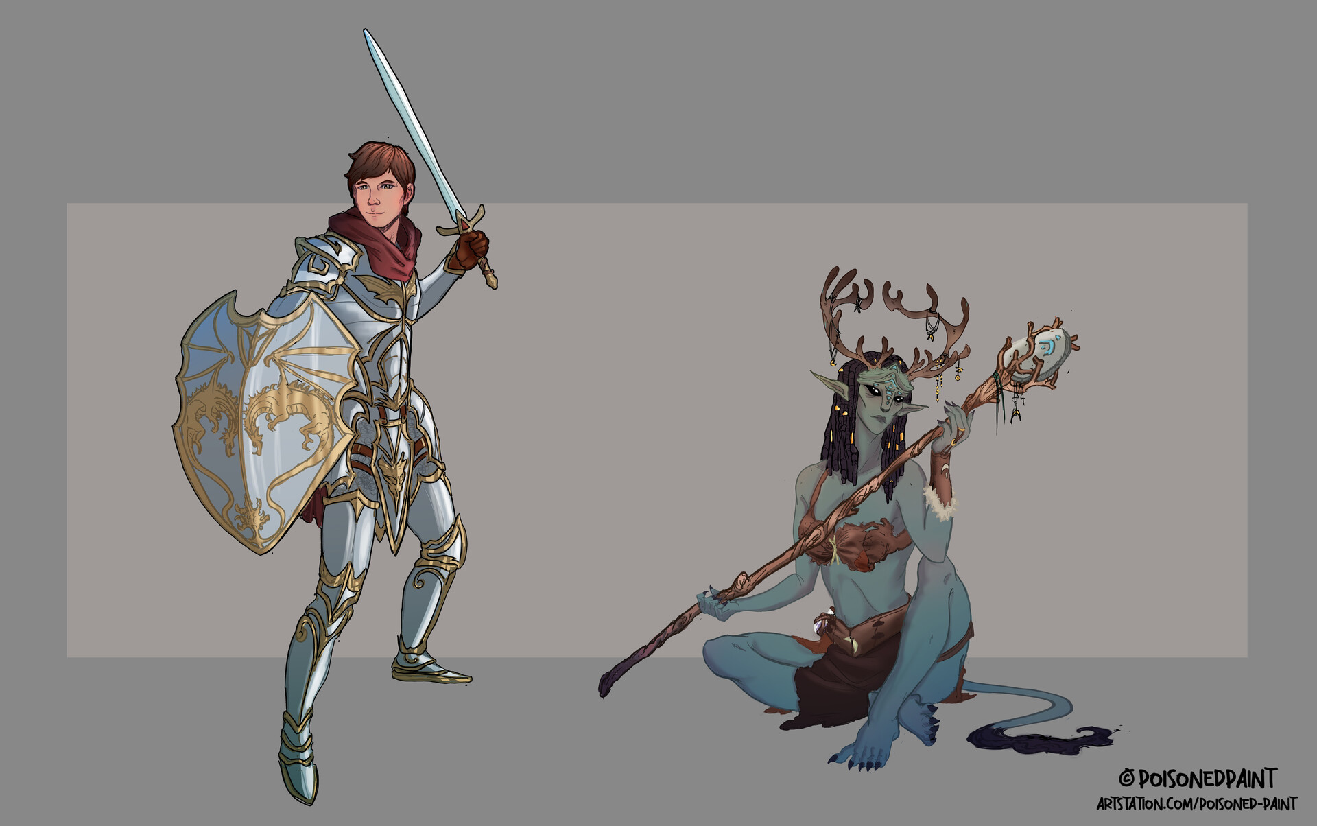 ArtStation - Human Dragon Knight & Wild/Forest Elf