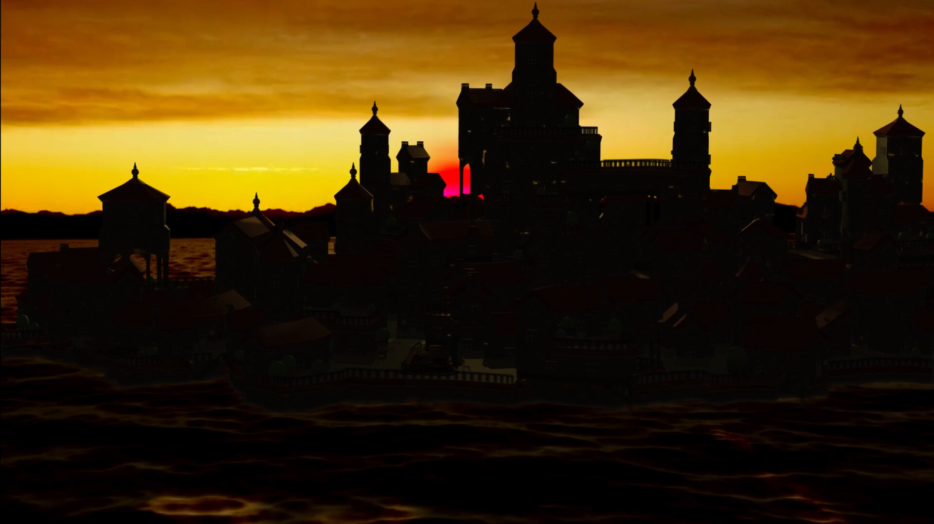 ArtStation - City island at sunset