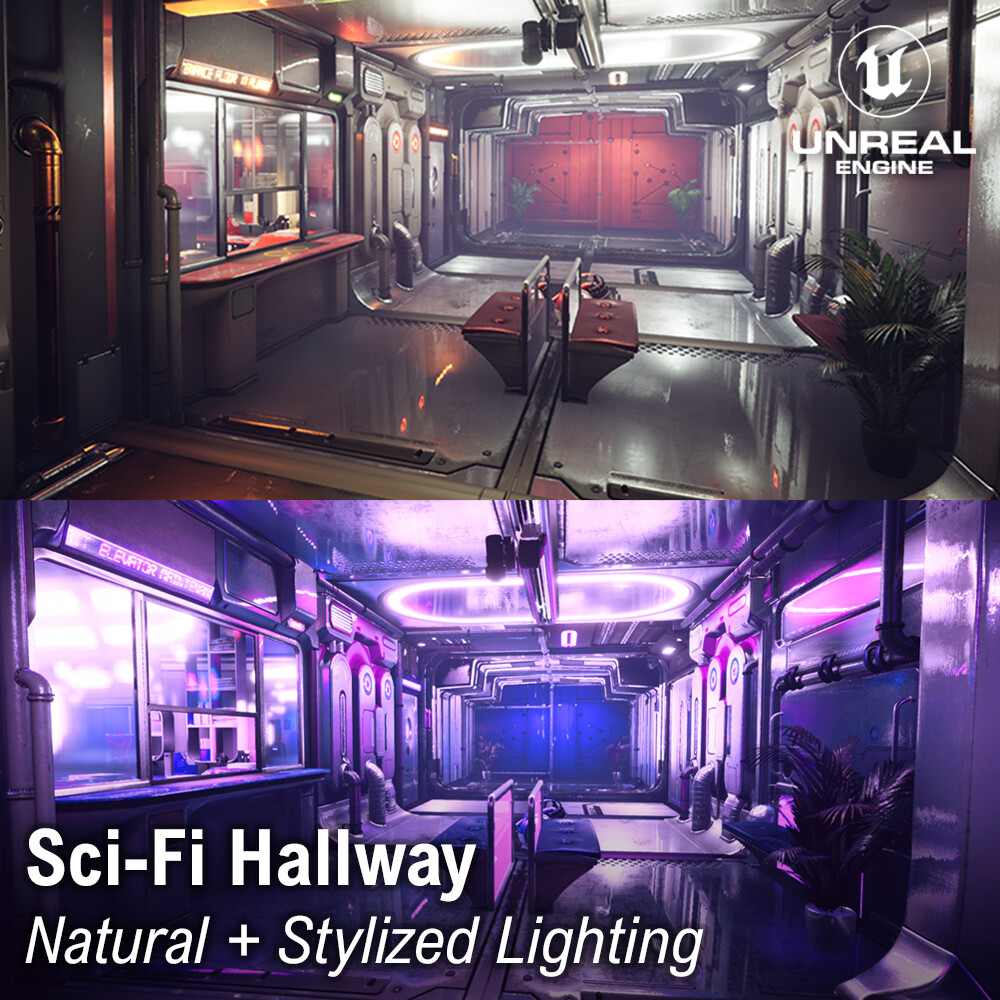 ArtStation - Neon Sci-Fi Hallway UE4 (with Sequence)