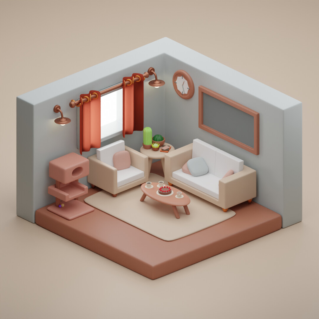 ArtStation - Stylized Interior: Blue and Terracotta