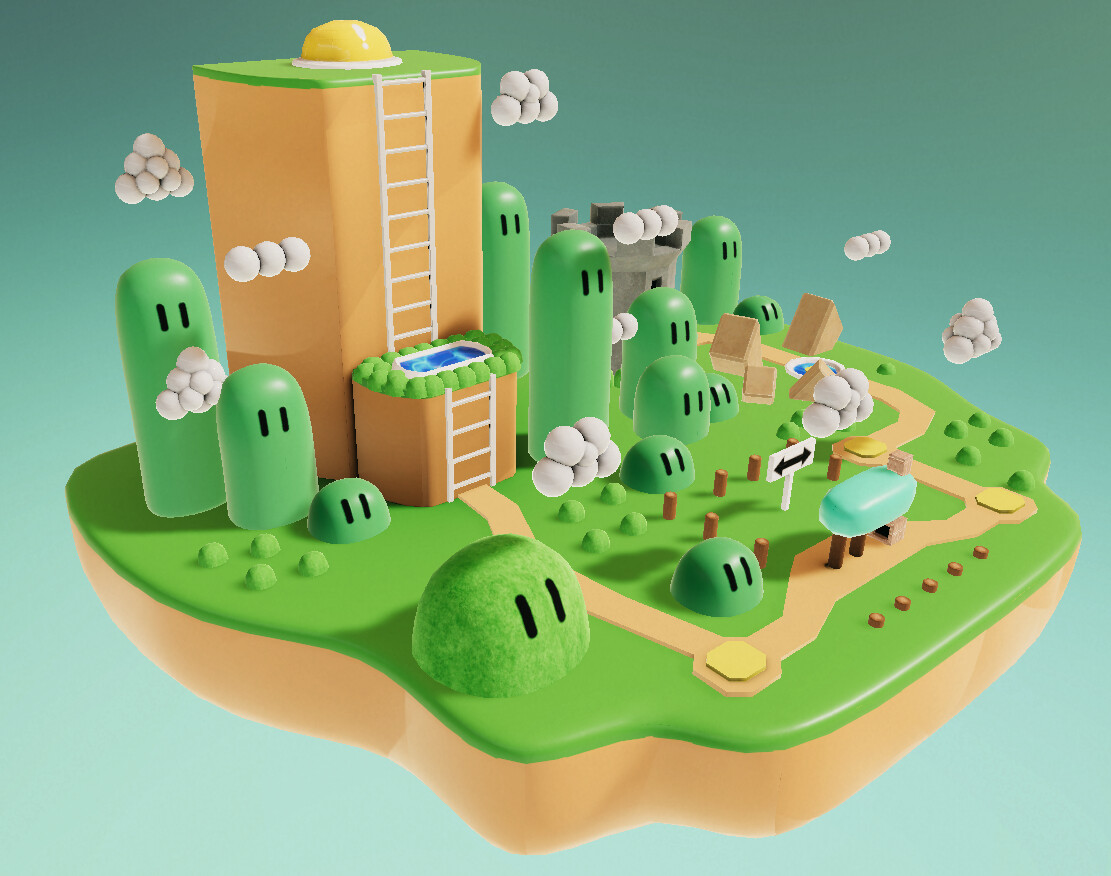 ArtStation - Super Mario World - Yoshi's island in 3D