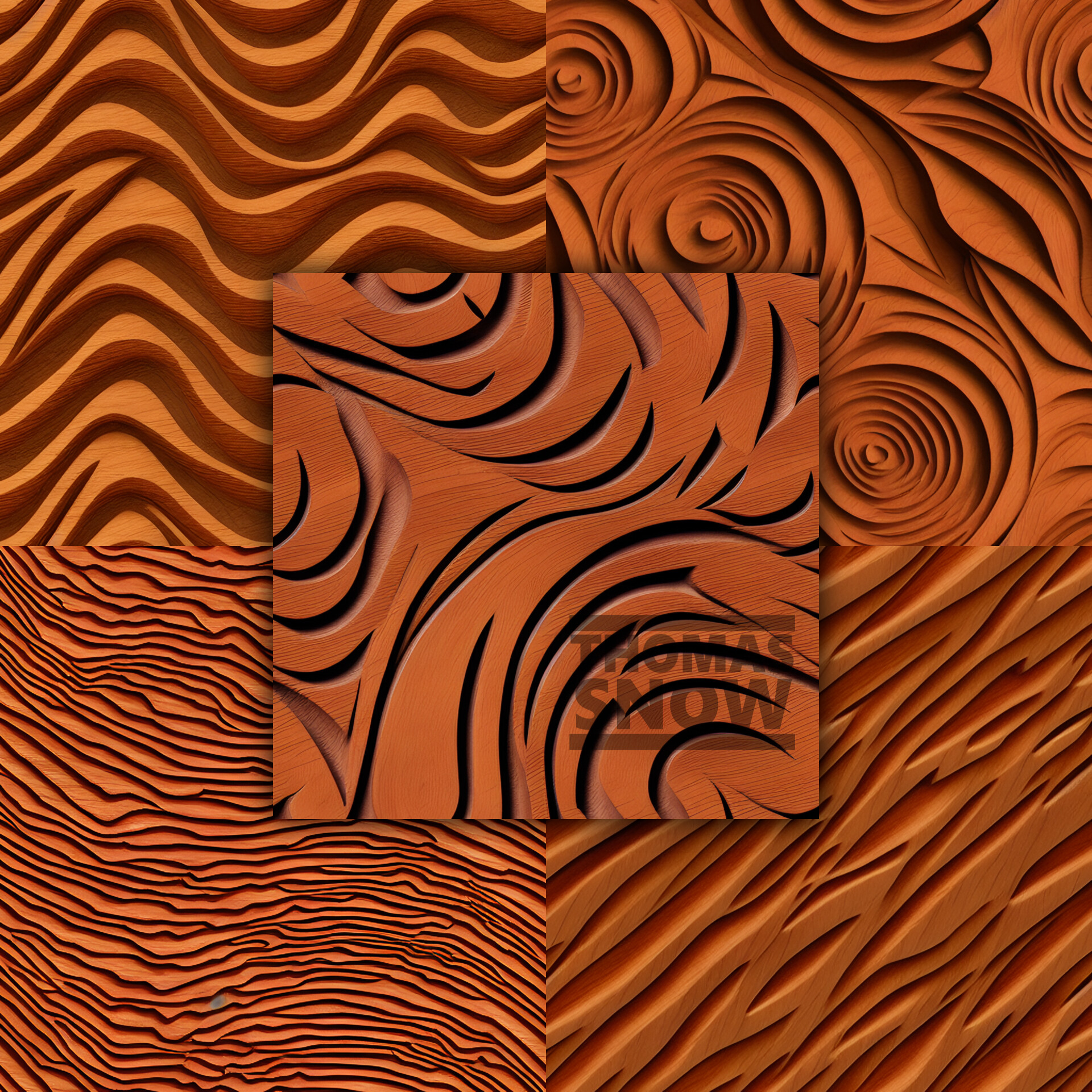 Thomas Snow - "Carved in... wood #1" seamless pattern collection