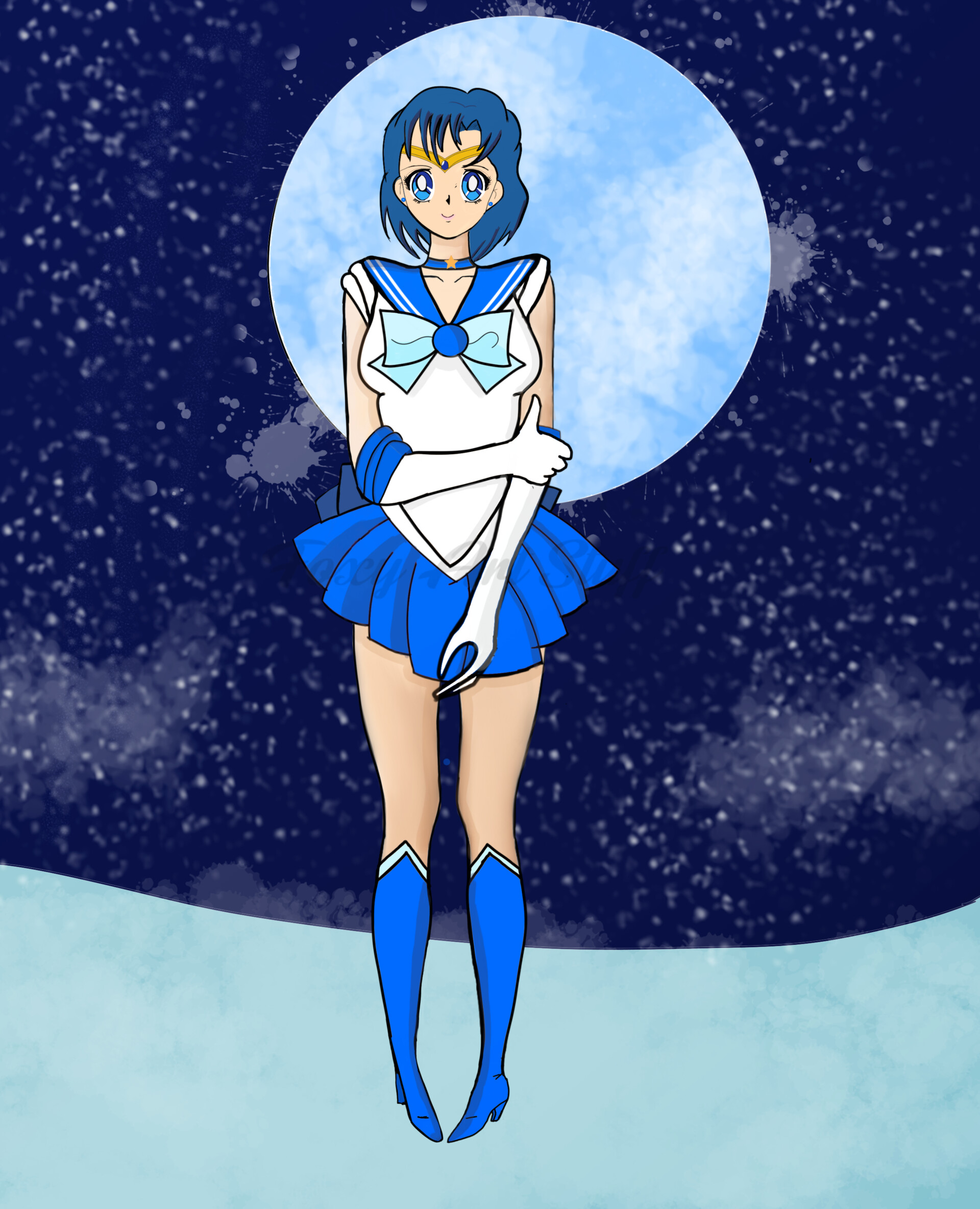ArtStation - My drawing of sailor Mercury from Sailor Moon series