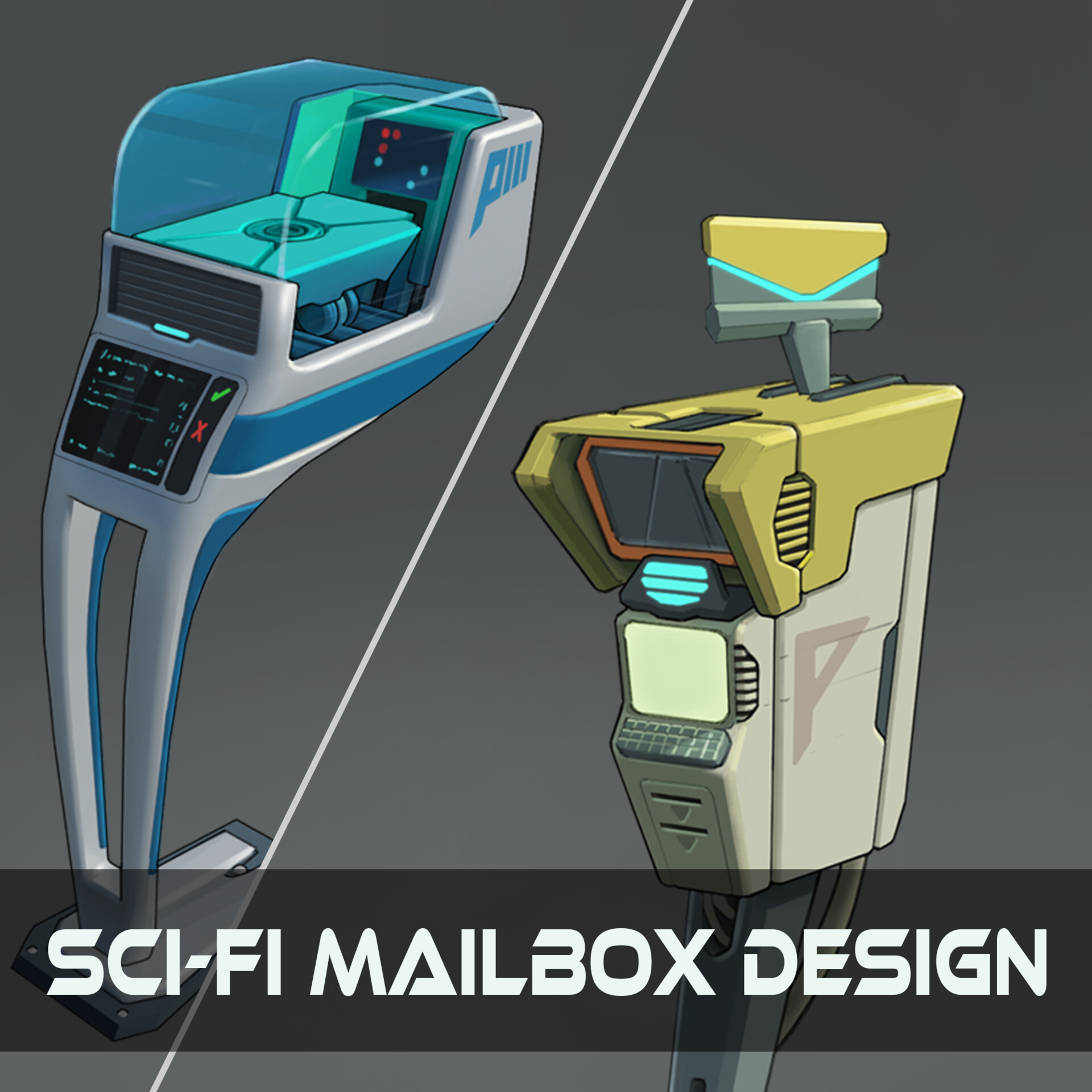 ArtStation - Stylized Sci-fi Mailbox design + process