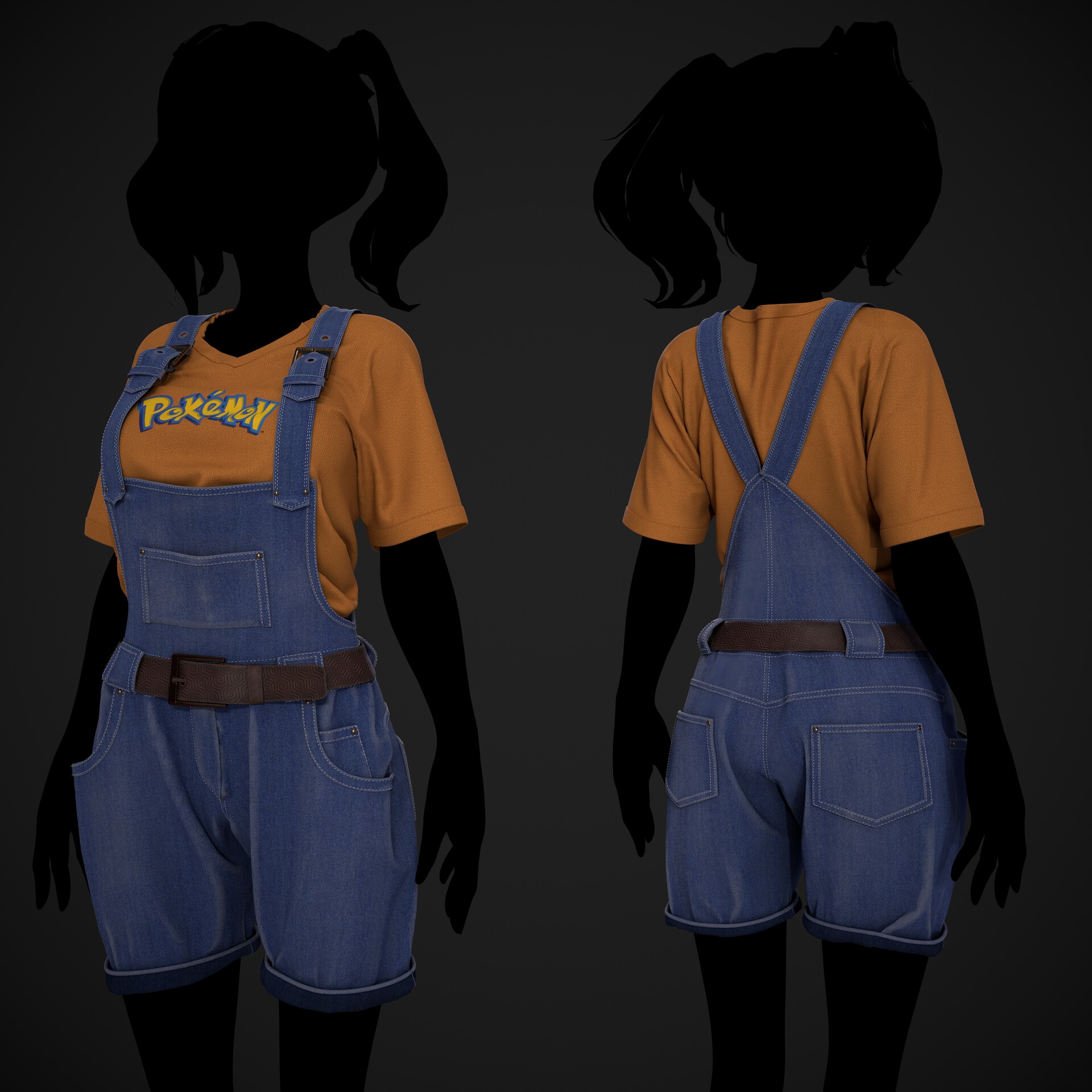 ArtStation - Denim Overalls Dress