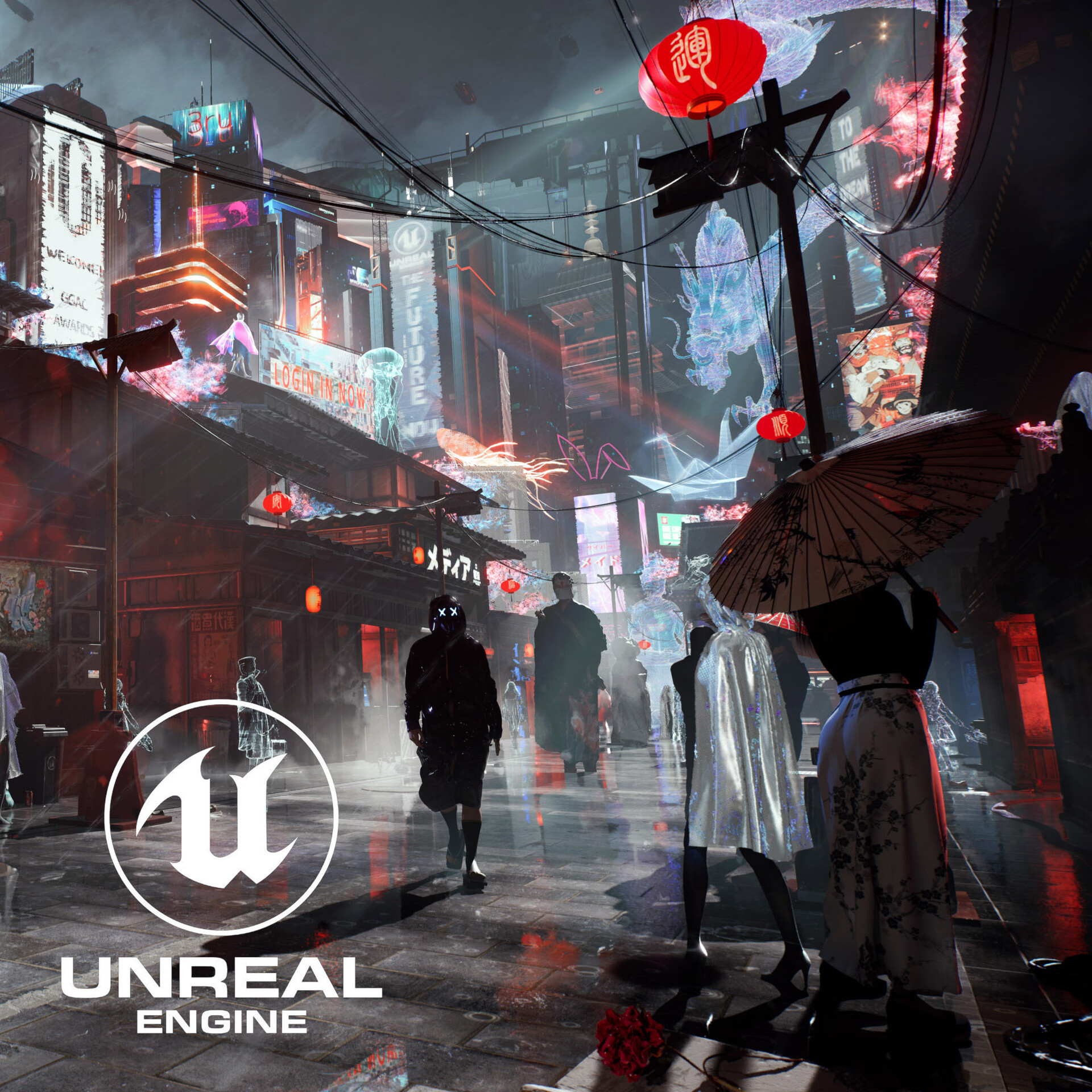 ArtStation - 入梦into dream - UE5 Asian cyber city street in the rain