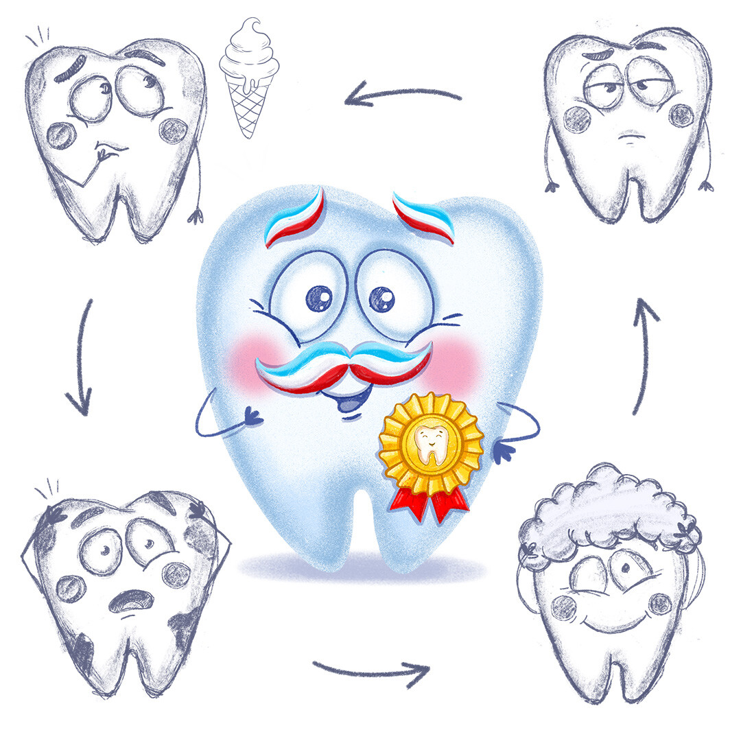 ArtStation - Character design for children's dental app, tooth character