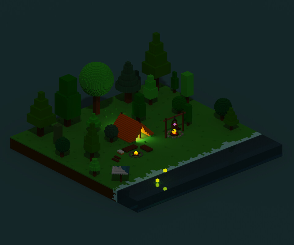 ArtStation - Voxel Camping Scene