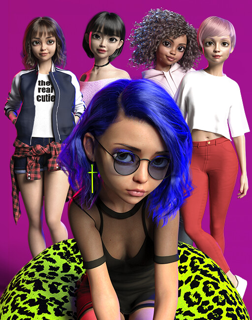 3d character pro - Cutie Five - Stylized girls for wow effect projects
