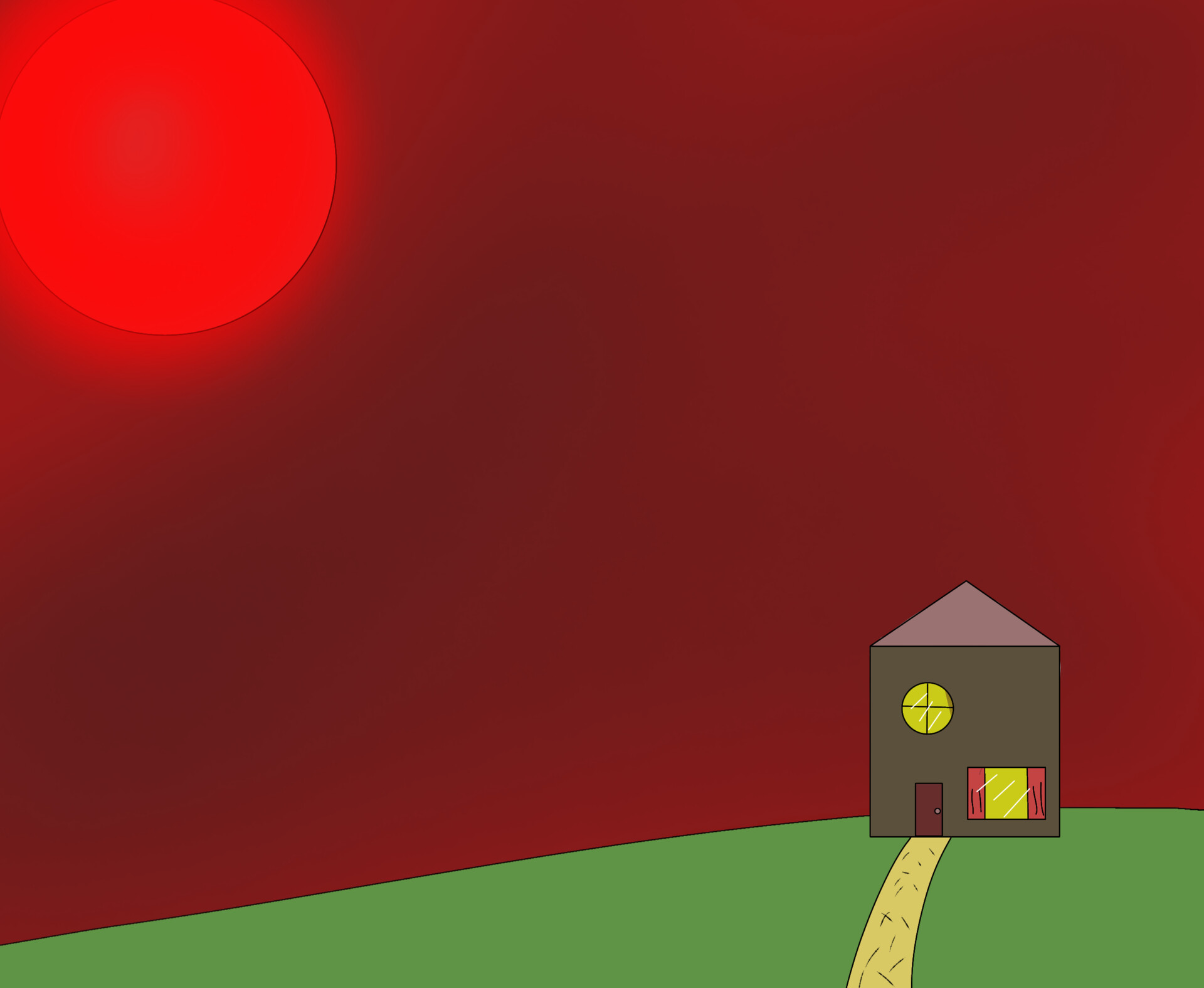 ArtStation - The red moon with a isolated house