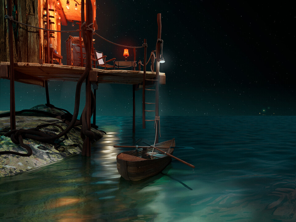 ArtStation - Sea house boat view