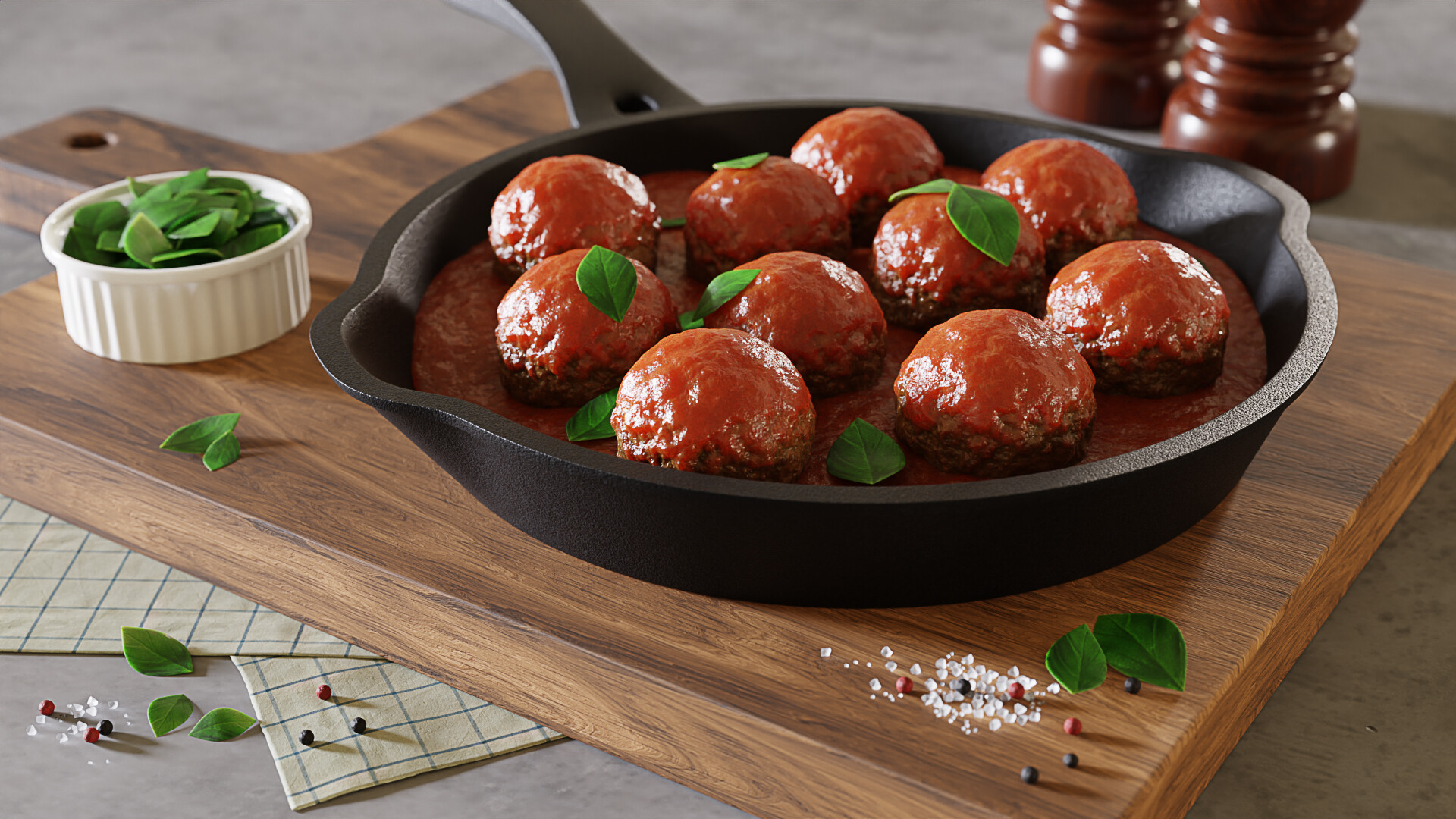 ArtStation - Juicy meatballs with tomato sauce and basil