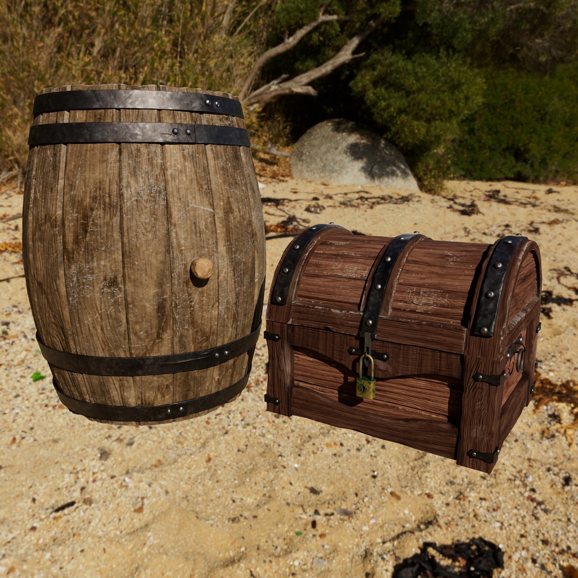 ArtStation - Rendered Chest Box & Barrel